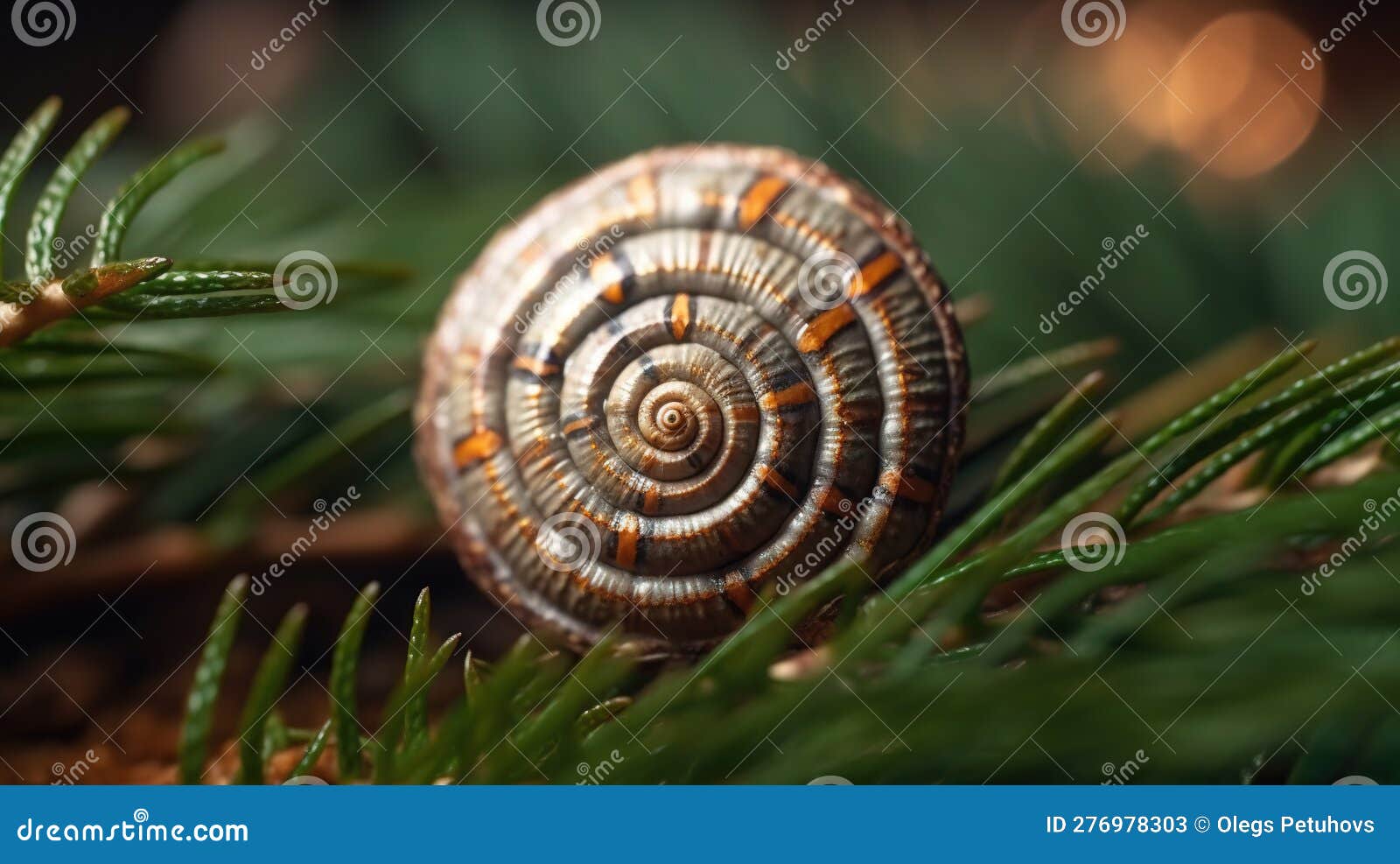 A Close Up of a Snail Shell on a Pine Tree Stock Illustration ...
