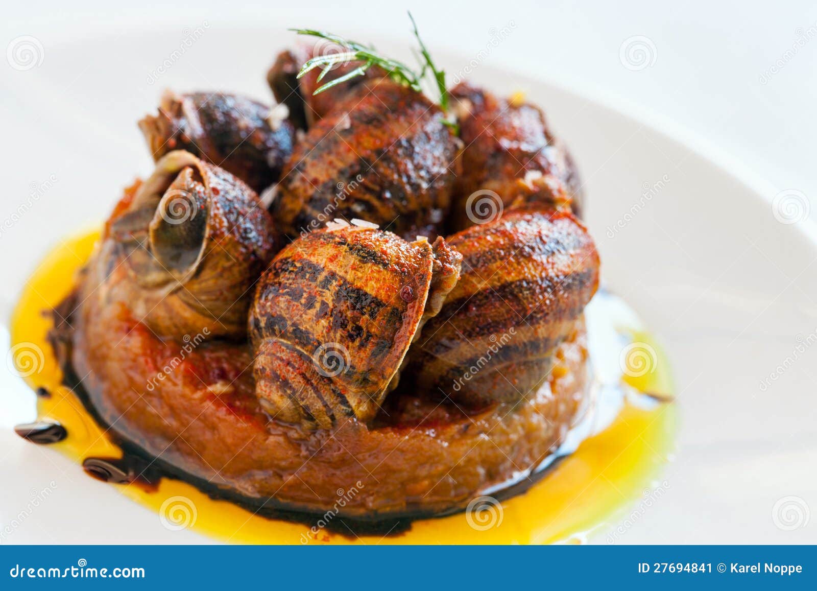 Close Up Snail Starter with Tomato. Stock Image - Image of dish ...