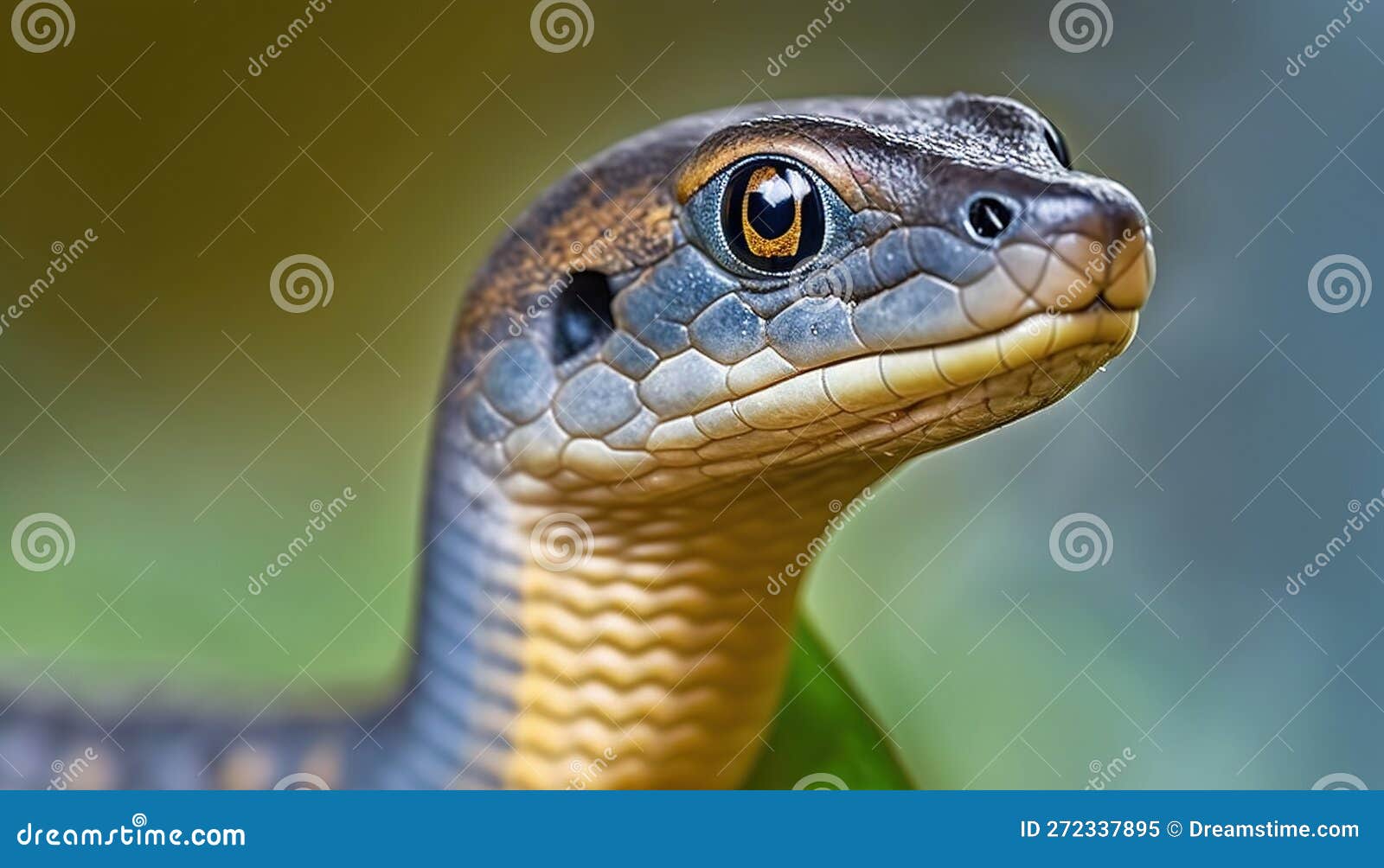 A Close Up of a Snake on a Green Leaf with a Blurry Background Stock ...