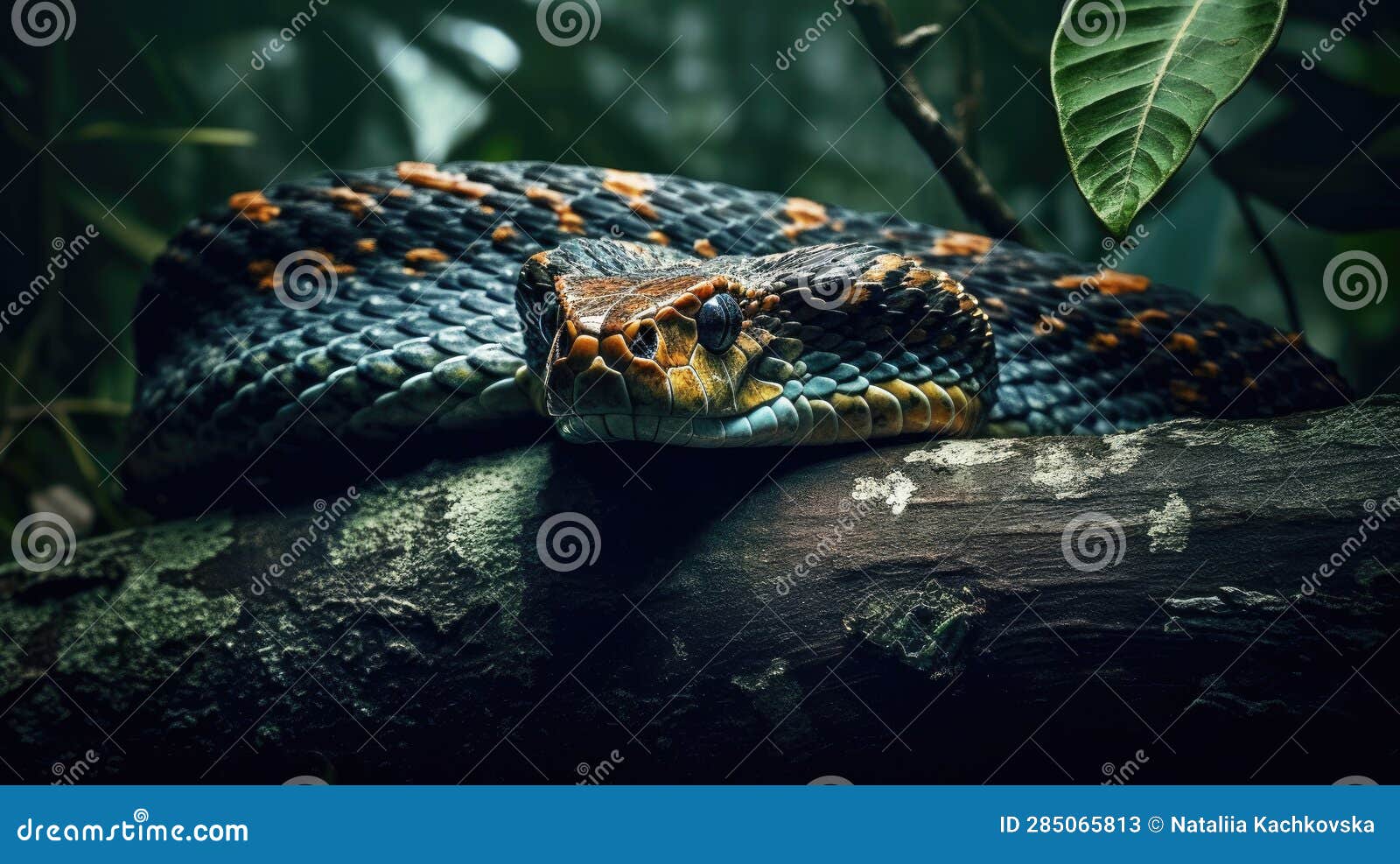 Close Up of Snake in Jungle Stock Illustration - Illustration of bough ...