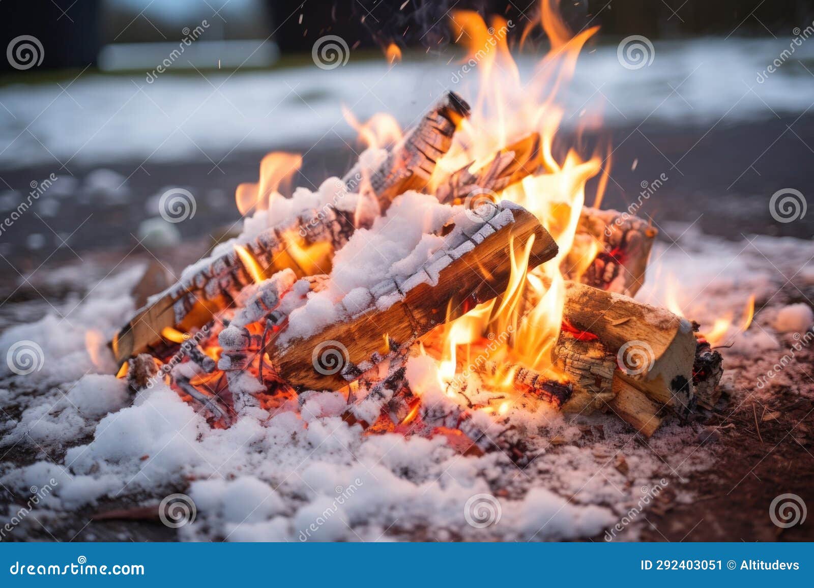 A Close-up of Snow Melting Around a Thriving Bonfire Stock Image ...