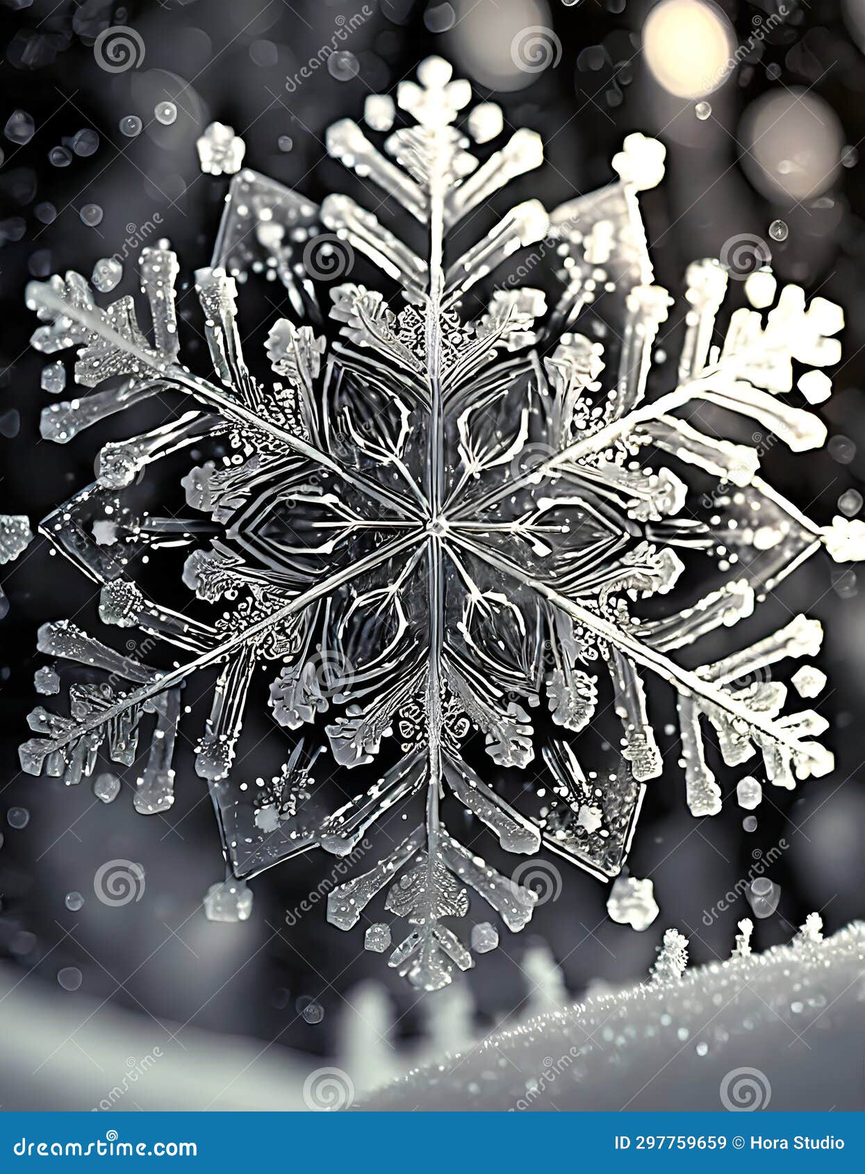 Close - Up of Snowflake on a Black Background Stock Illustration ...