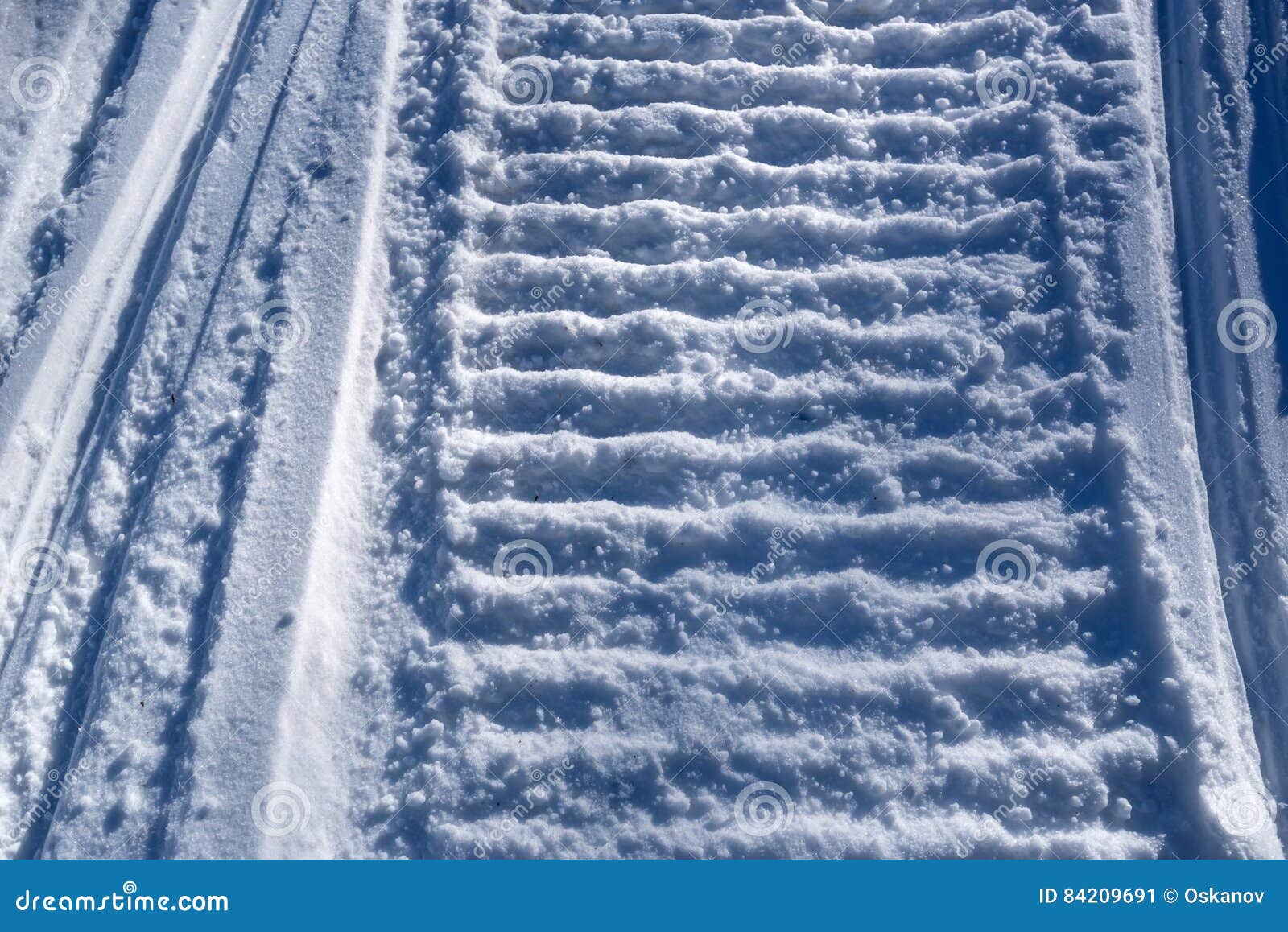 Close-up of a Snowmobile Trace Stock Image - Image of river, macro ...
