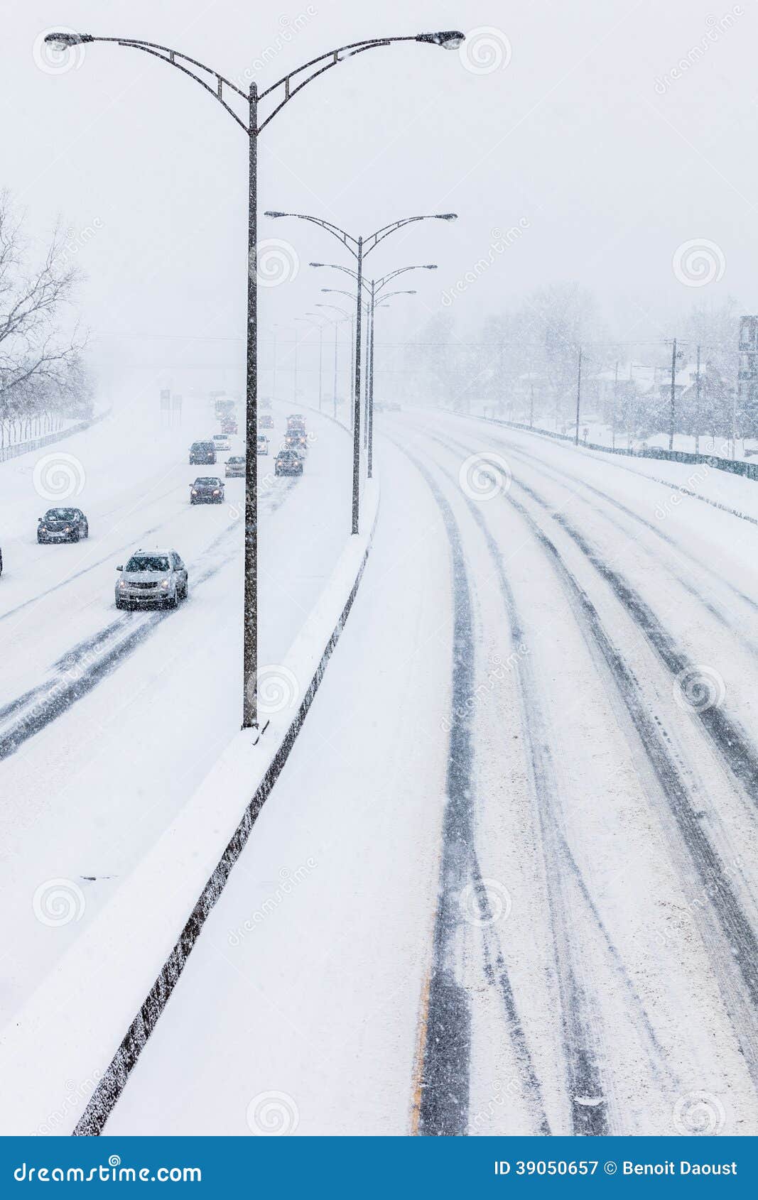 Close-up of Snowy Highway from Above Stock Image - Image of automobile ...