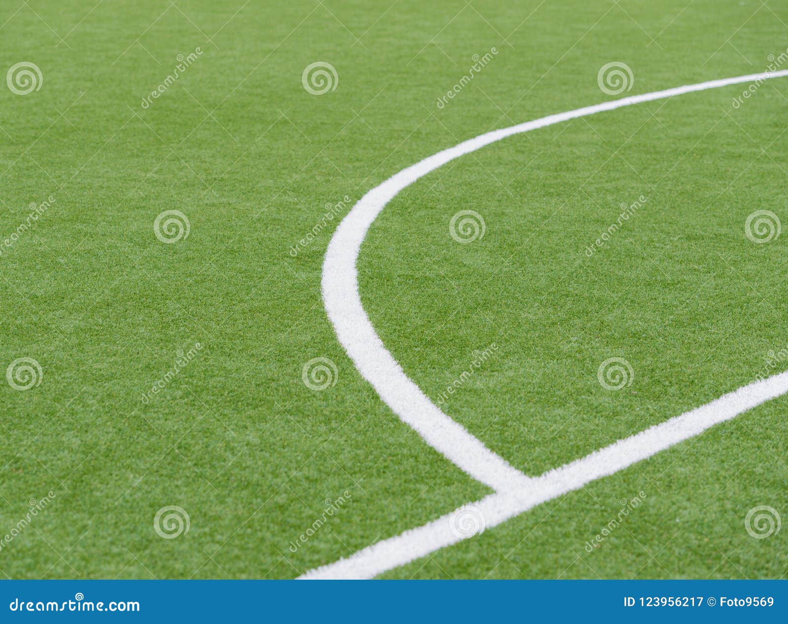 Close Up on Soccer Field with Artificial Grass and White Stripes Stock ...