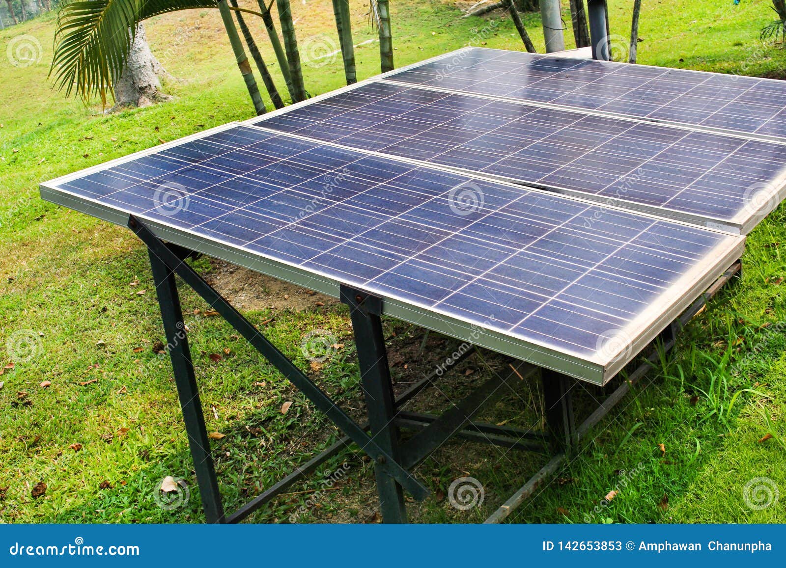 Solar Panel in Garden Background Stock Image - Image of innovative ...