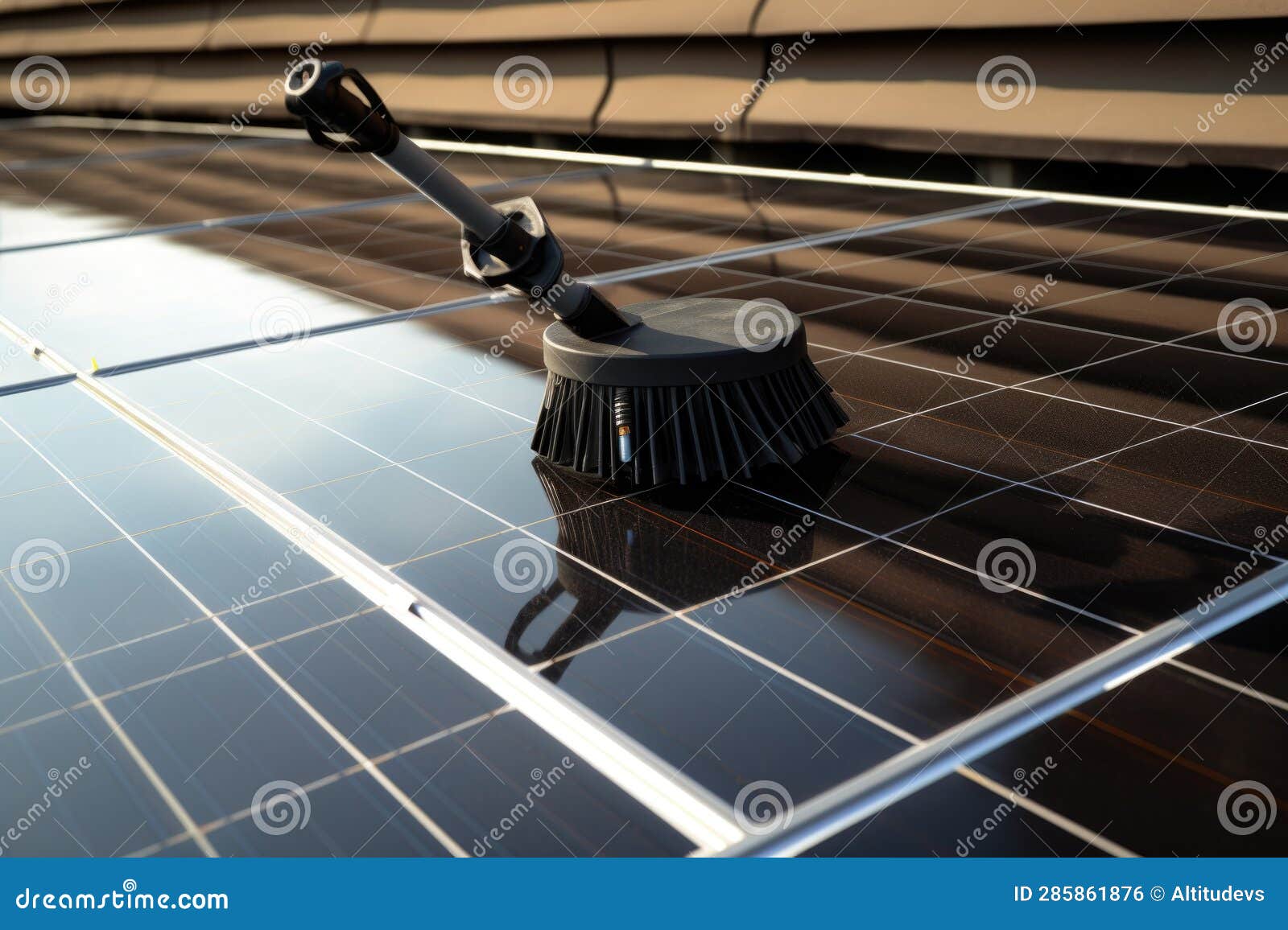 Close-up of Solar Panel Surface with Cleaning Tools Stock Illustration ...