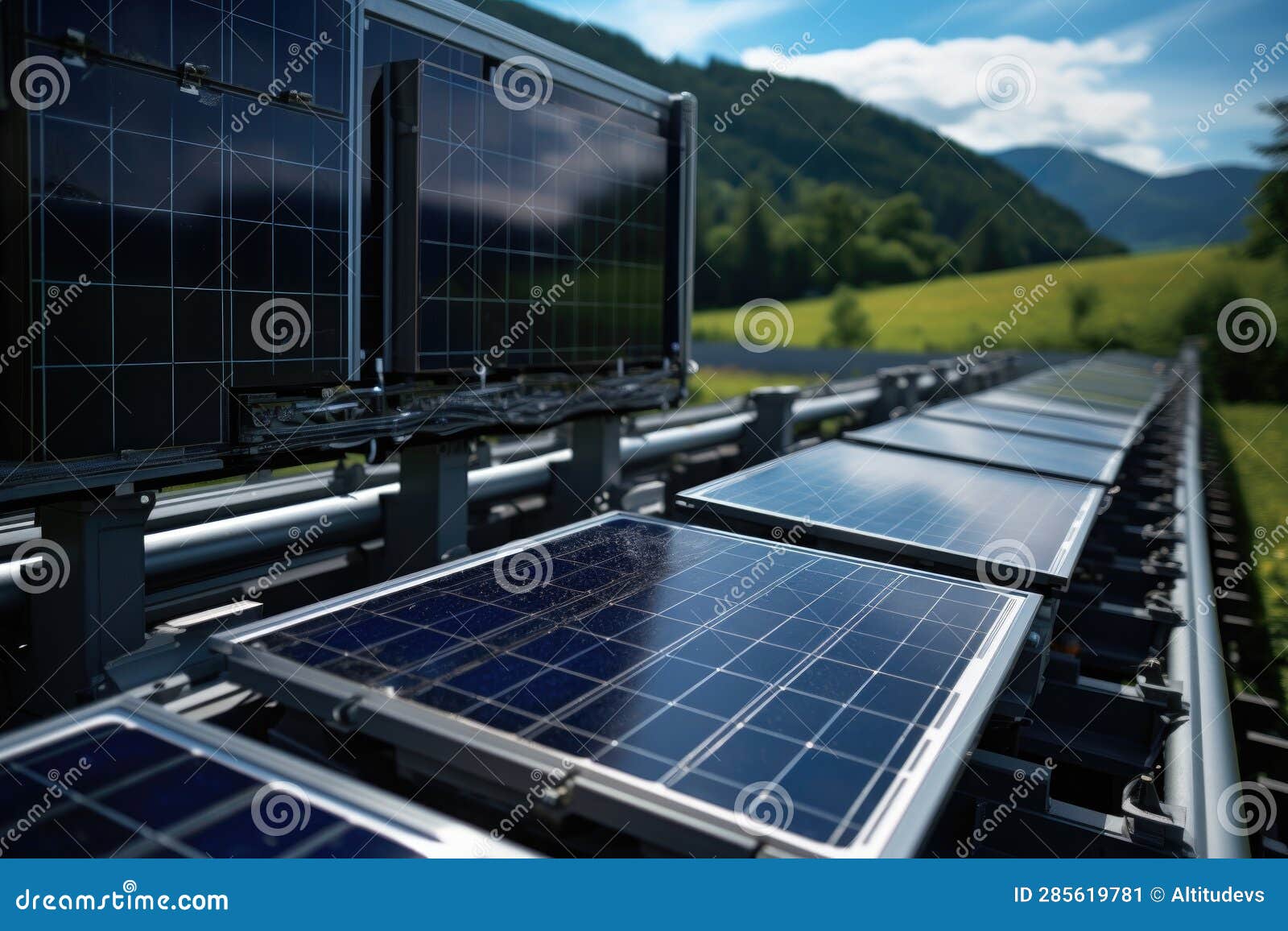 Close-up of Solar Panels Powering Electrolyzers for Hydrogen Production ...
