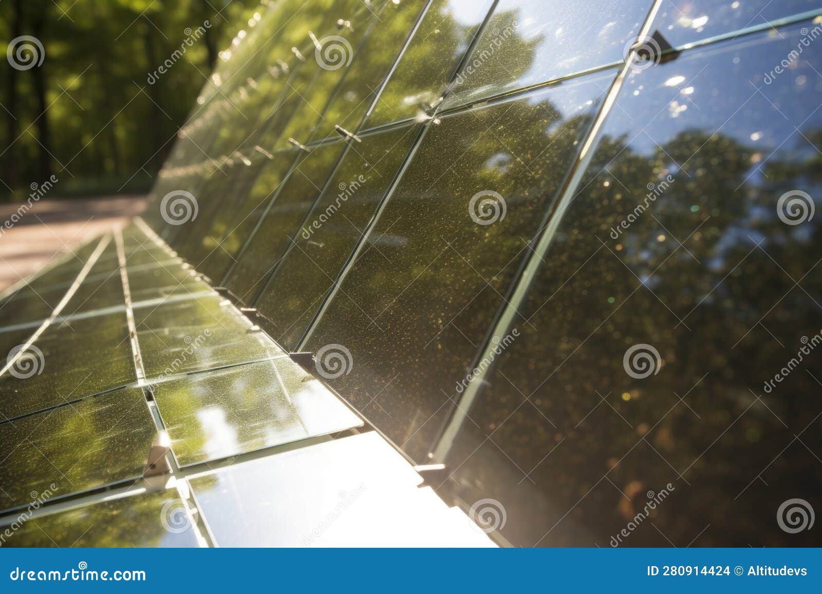 Close-up of Solar Panels, Their Surfaces Shining in the Sun Stock Photo ...