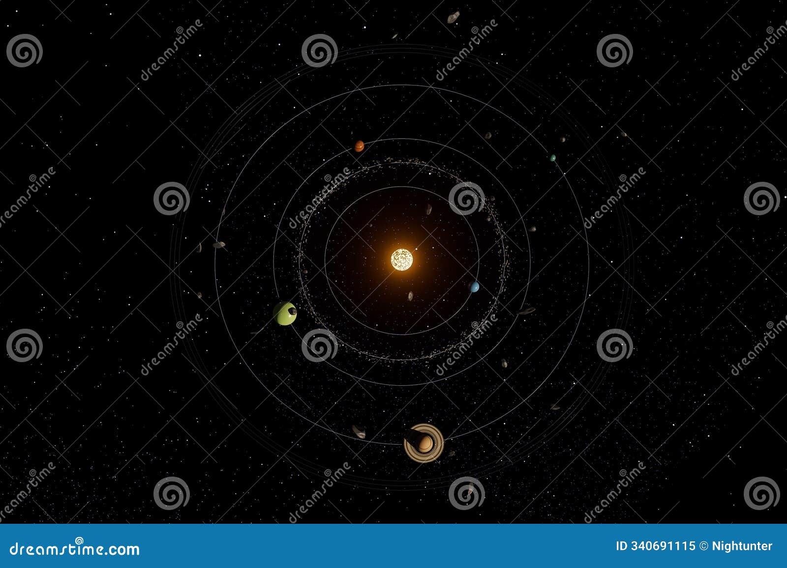 A Close Up of the Solar System with the Sun in the Center Stock ...