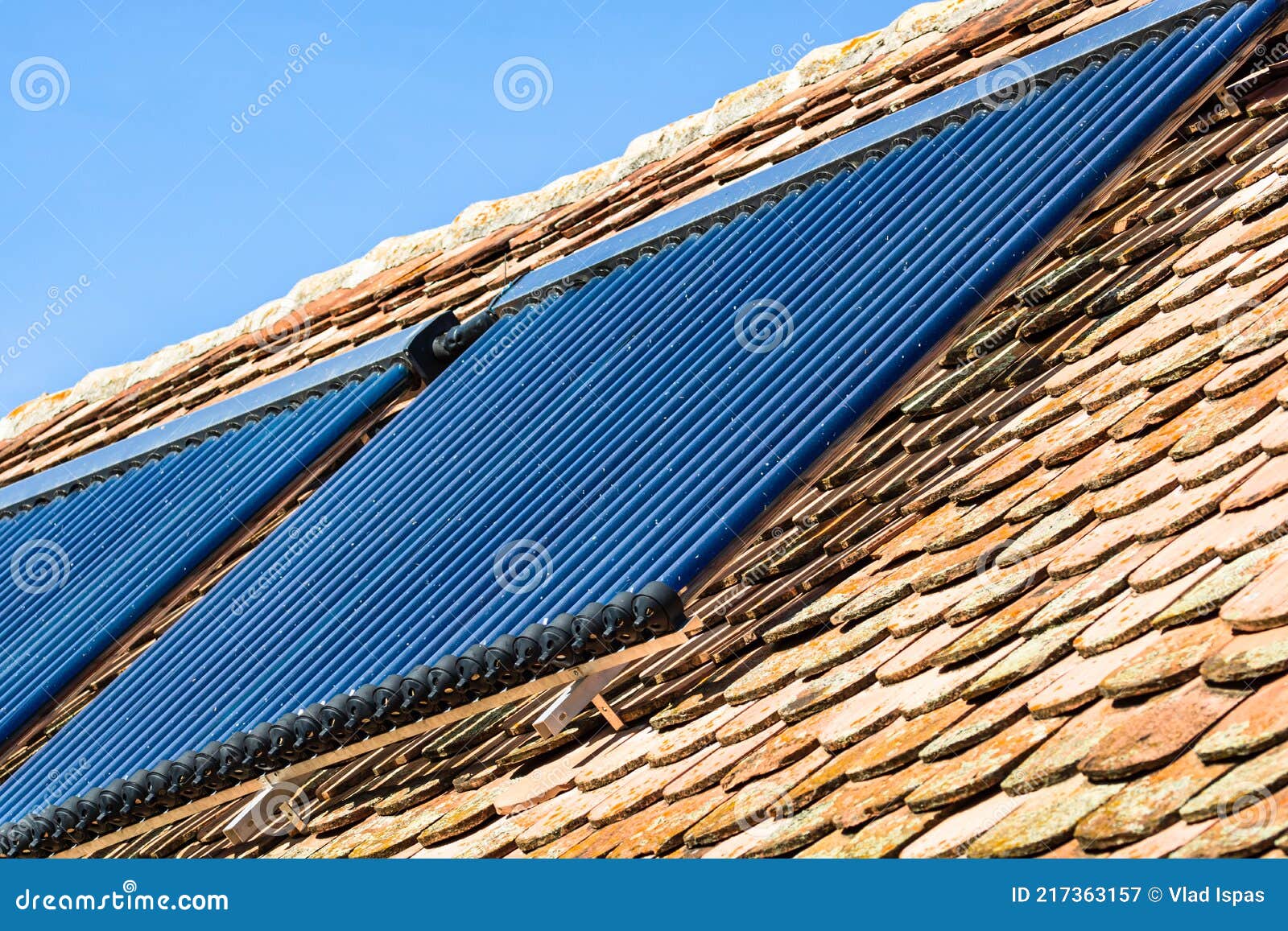 Close Up of Solar Water Heater on Roof Top. Solar Panel for Hot Water ...