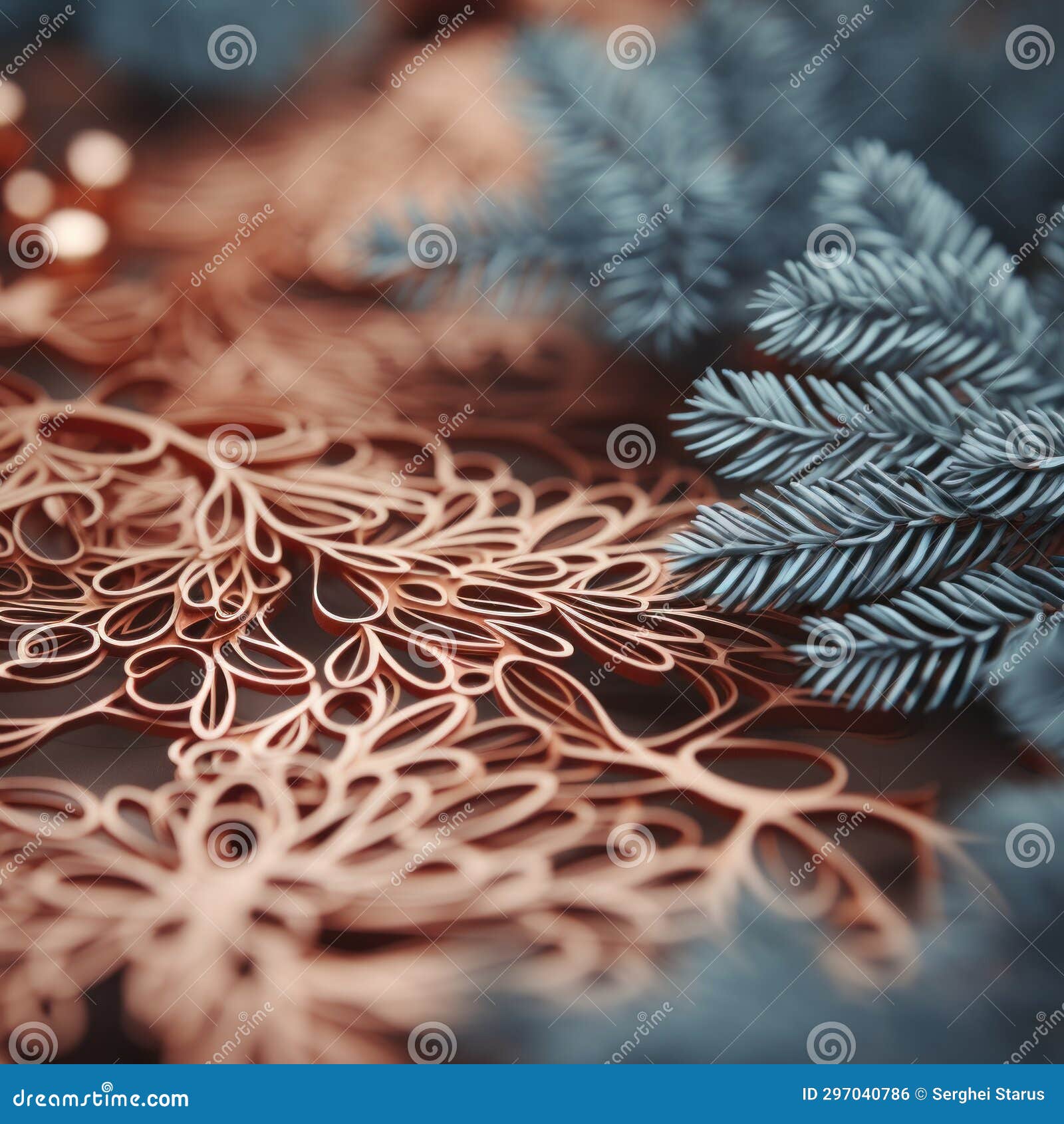 A Close Up of Some Copper and Blue Christmas Decorations, AI Stock ...