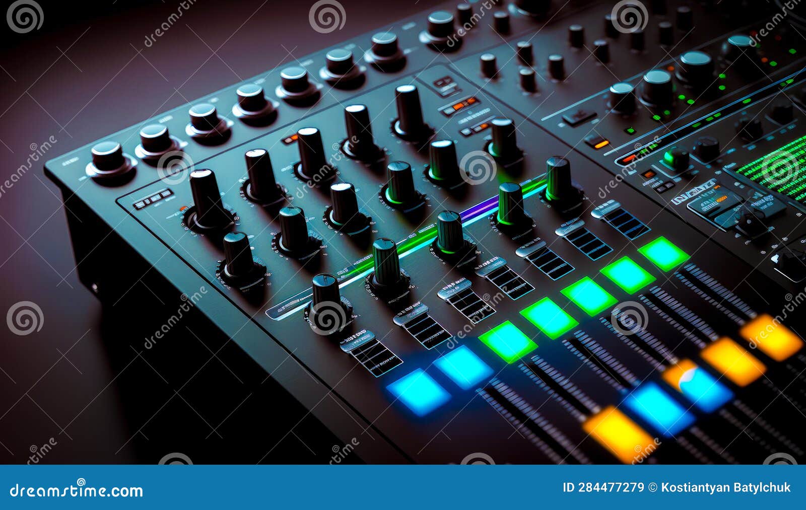 Close Up of Sound Board with Many Knobs and Knobs. Generative AI Stock ...