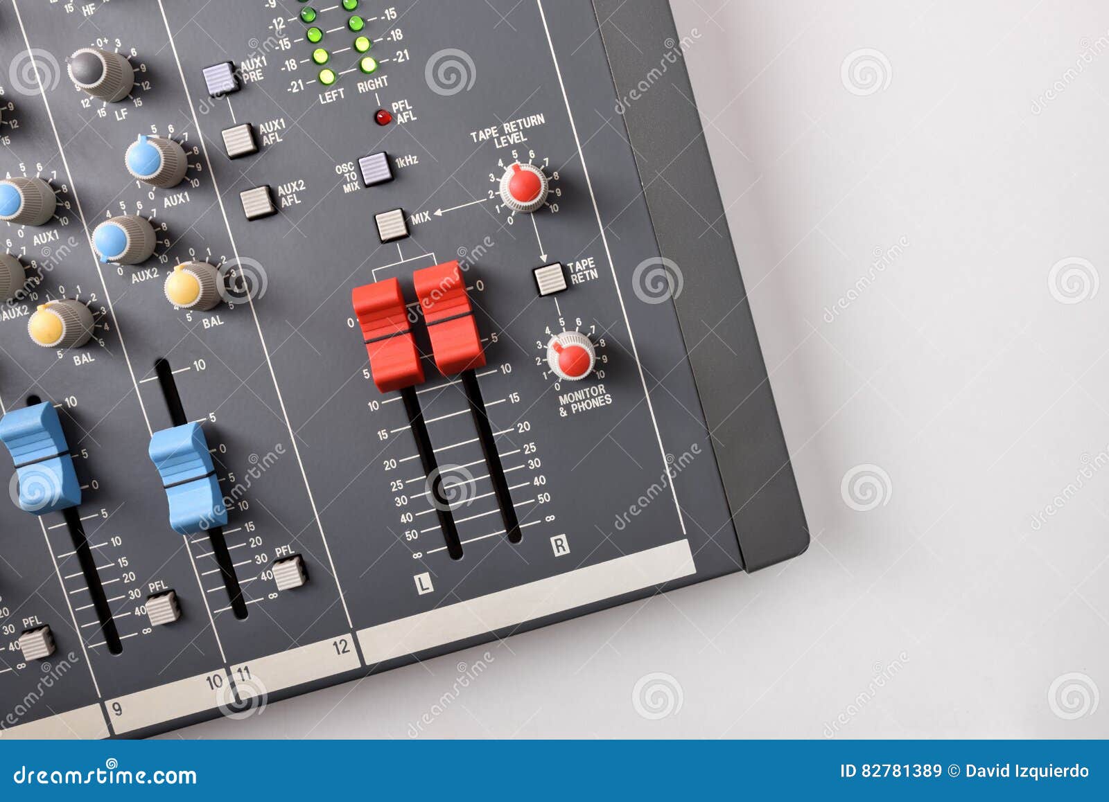 Close Up Sound Mixer Top View on White Table Stock Image - Image of ...