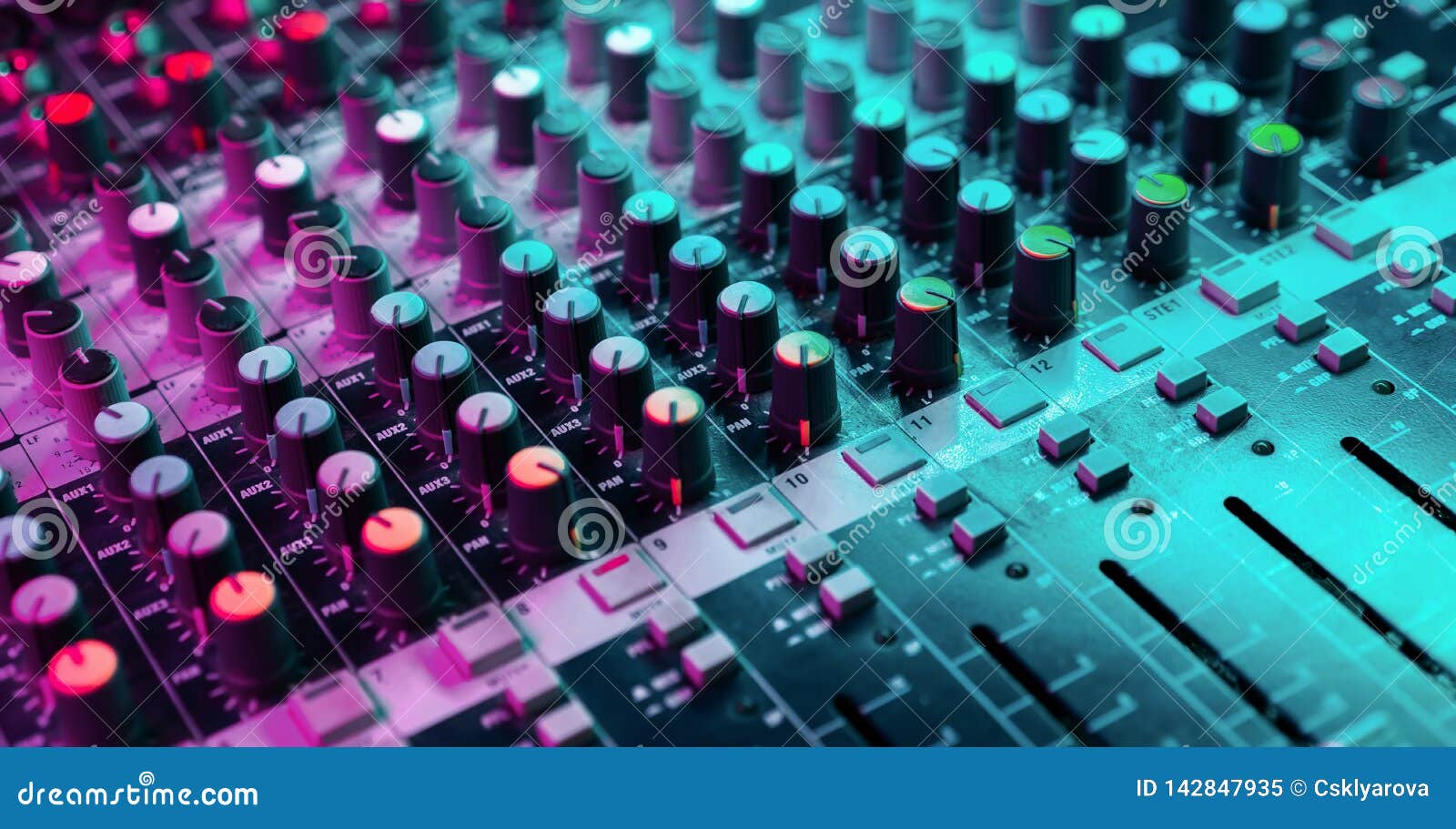 Close Up of Sound Mixing Console. Details of Sound Engineer Room Stock ...