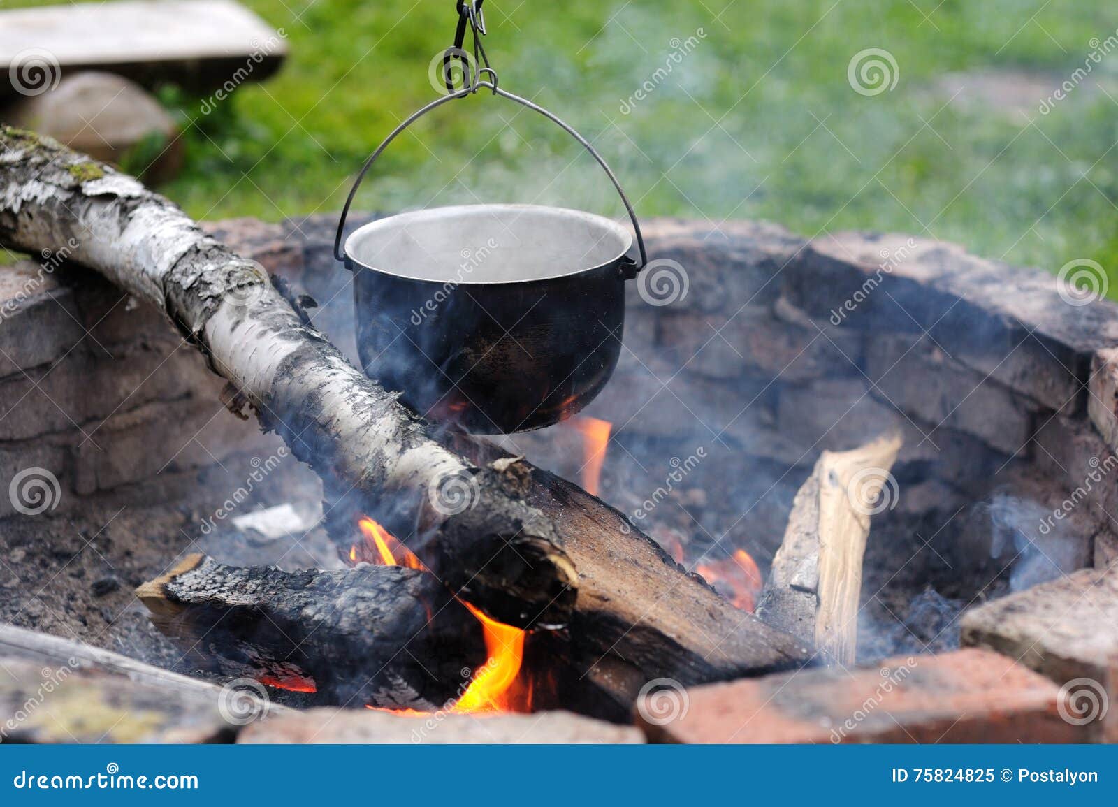 Close Up of Soup Cooking Over Campfire. Travel. Stock Image - Image of ...