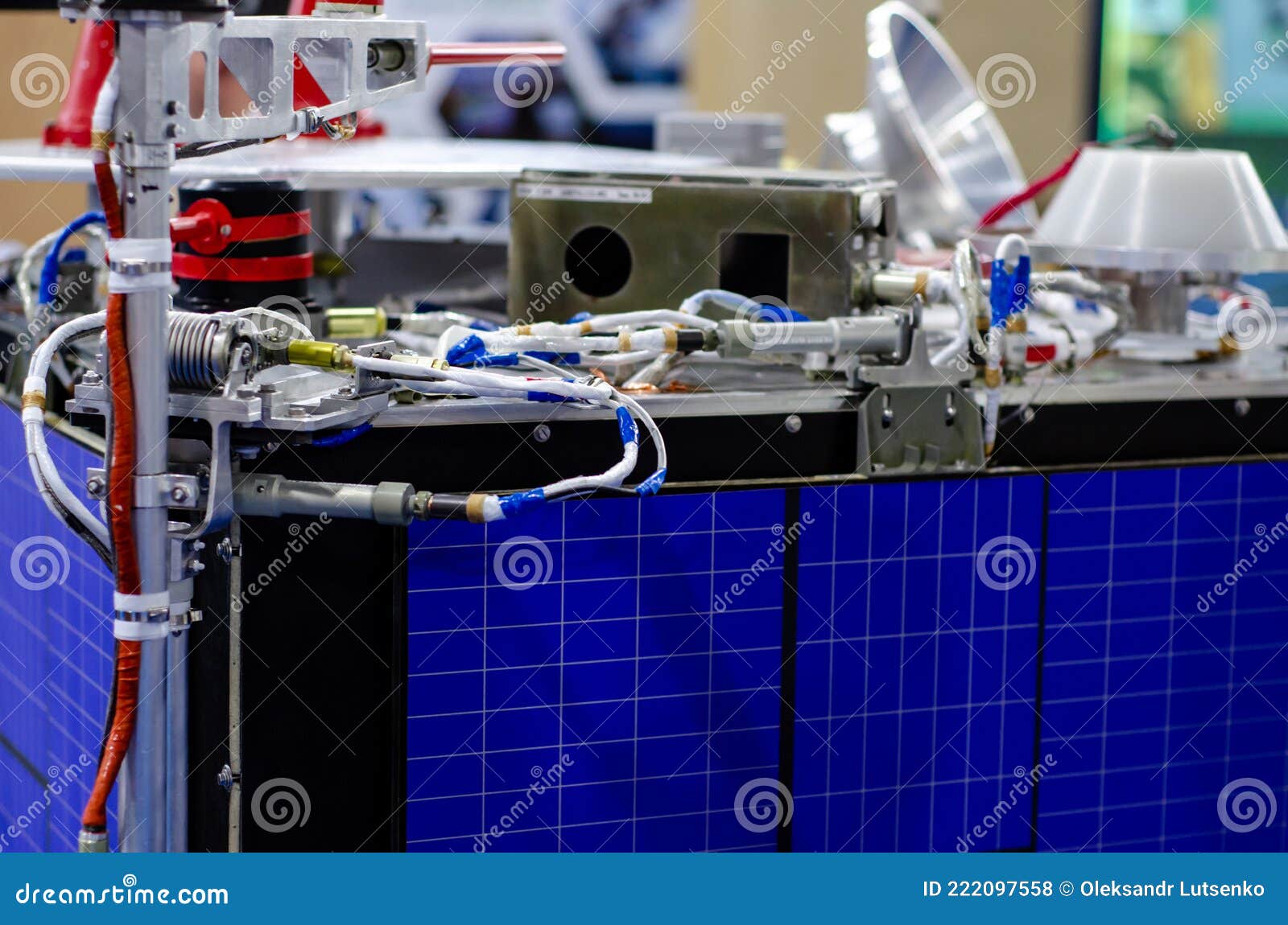 Close-up of a Space Satellite with Solar Panels Stock Photo - Image of ...