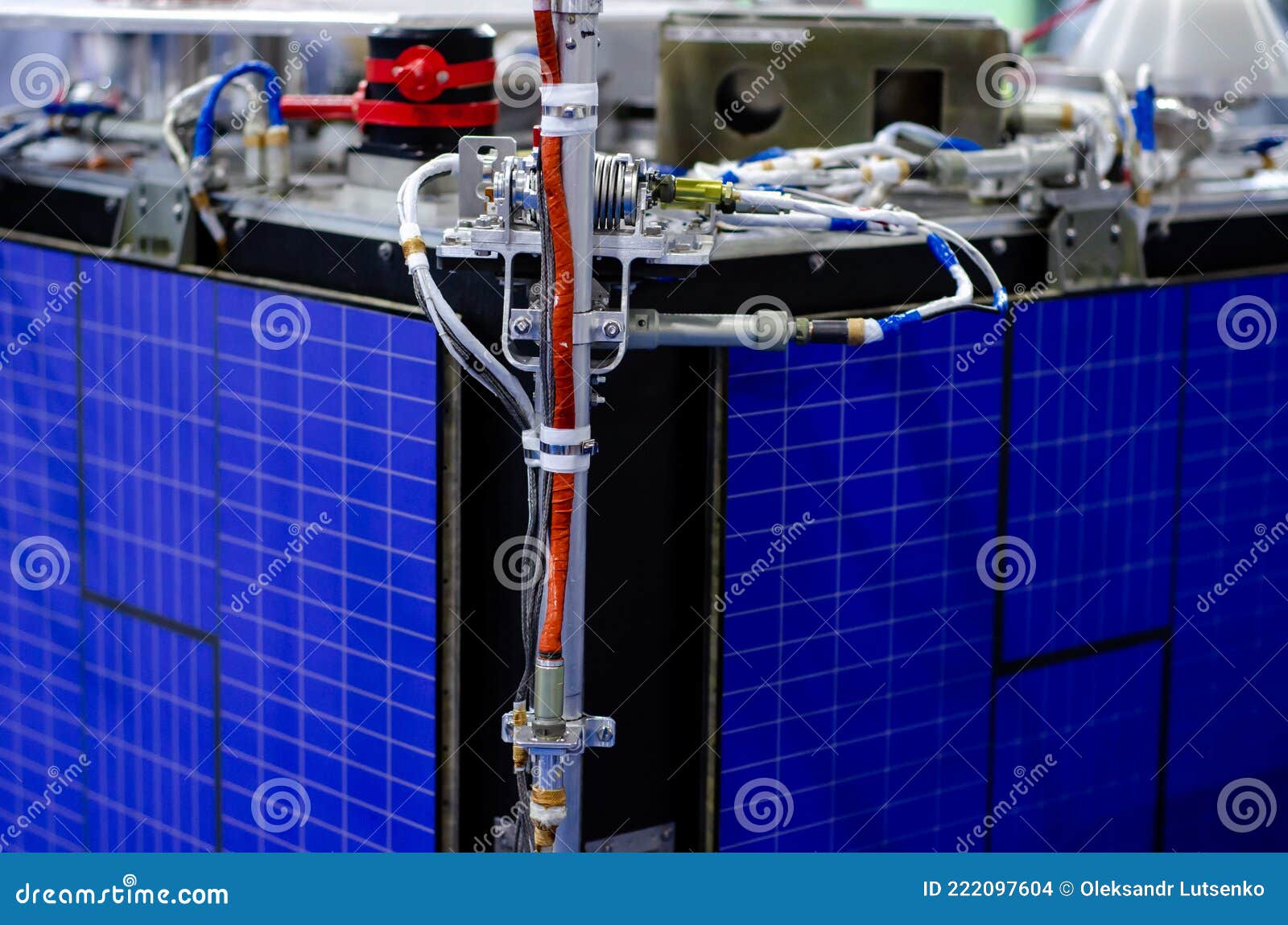 Close-up of a Space Satellite with Solar Panels Stock Photo - Image of ...