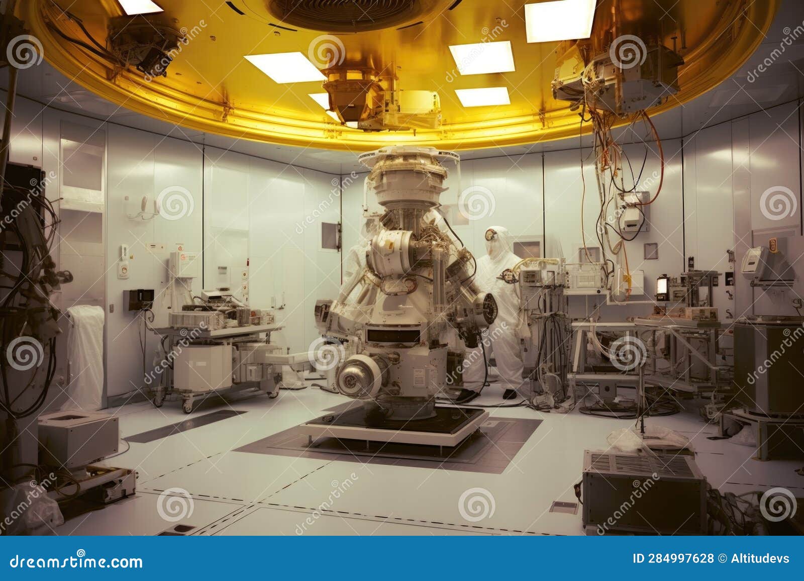 Close-up of Spacecraft Components in a Clean Room Stock Illustration ...