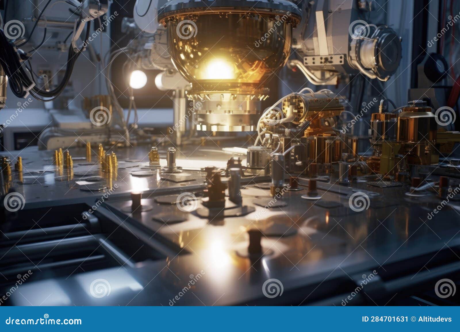 Close-up of Spacecraft Components in a Clean Room Stock Illustration ...