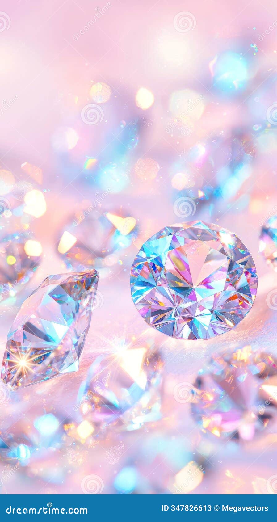 Close-up of Sparkling Diamonds with Rainbow Reflections on a Soft ...
