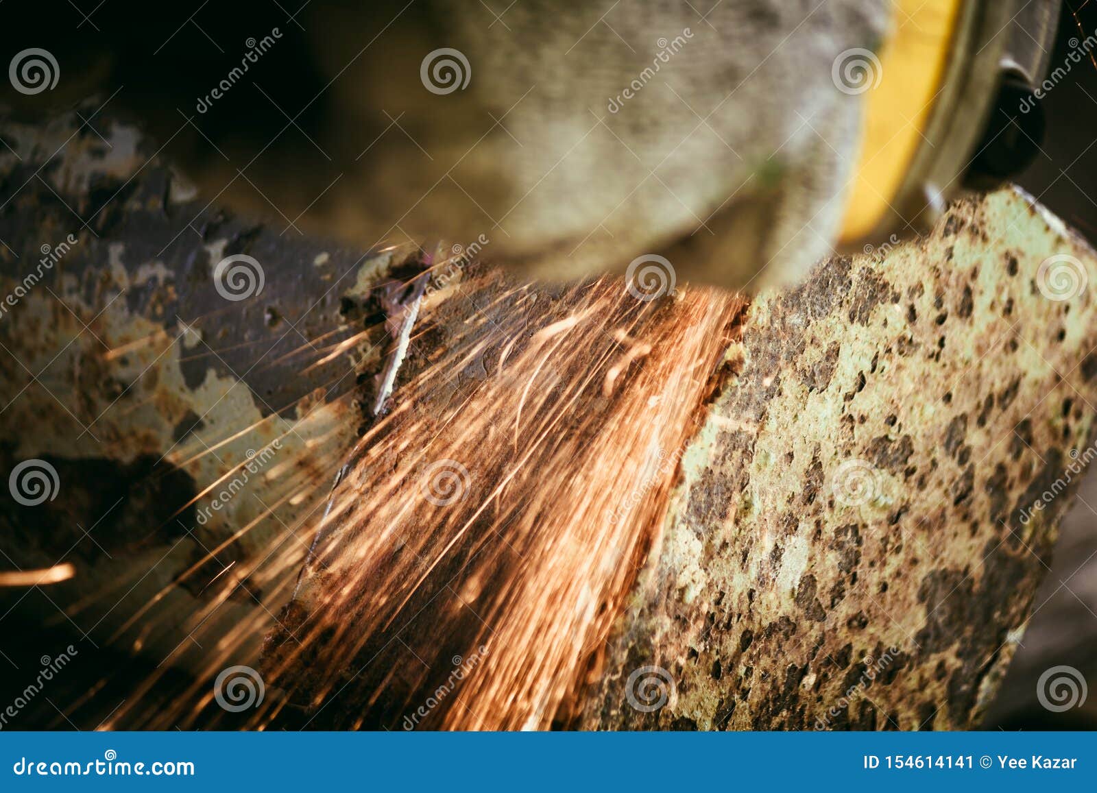 Close Up Sparks Flying Over the Working during Metal Grinding Stock ...