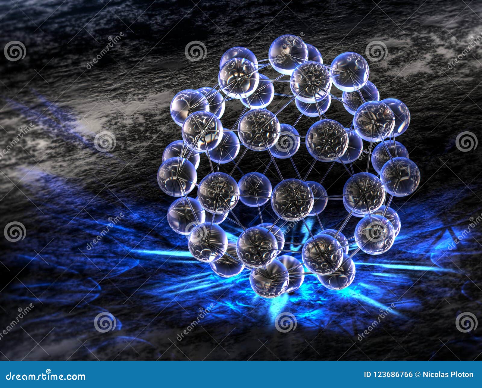 Close-up on a Spherical Nanostructure Made of Graphene with Blue ...