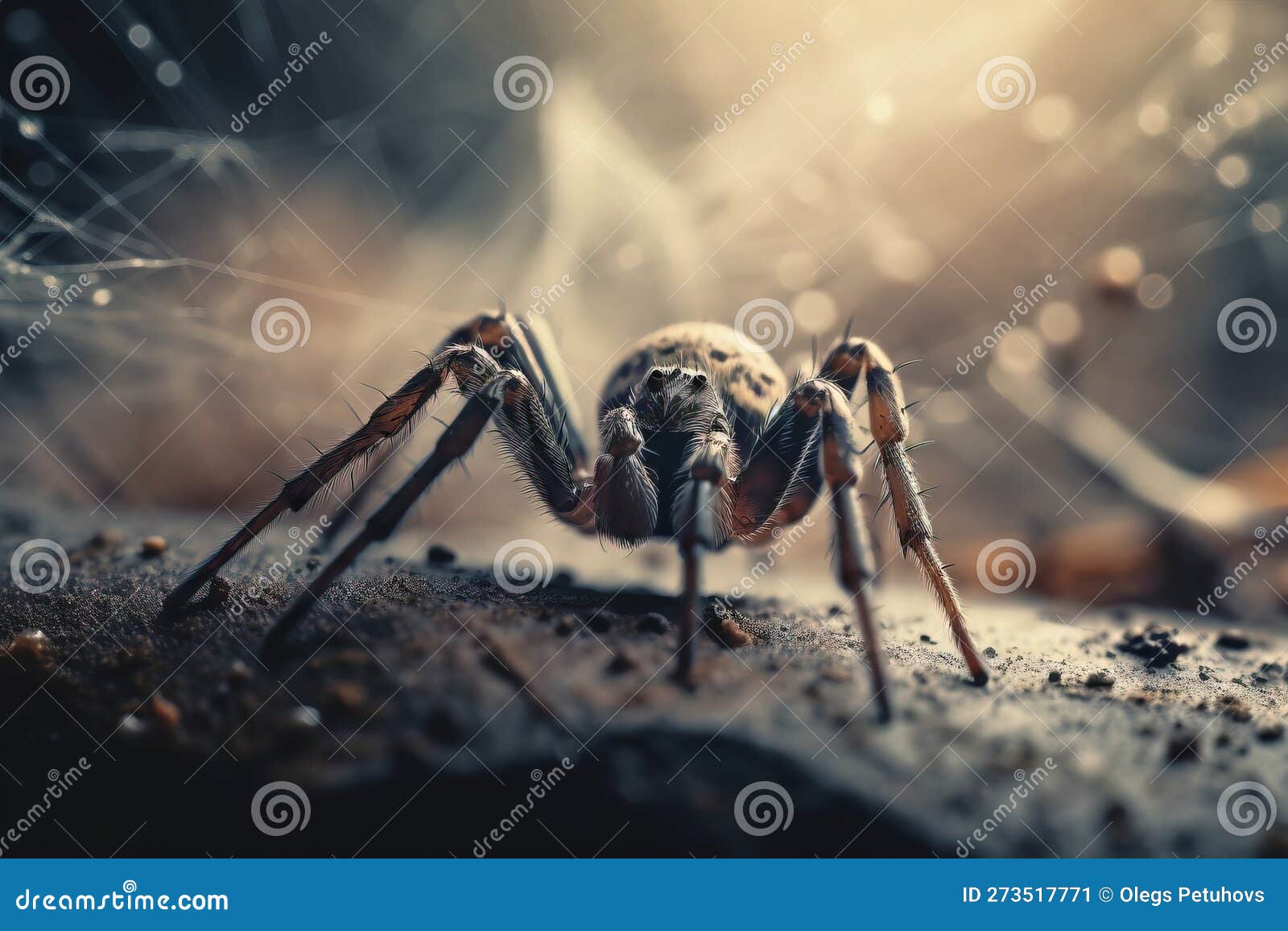 A Close Up of a Spider on the Ground with a Blurry Background Stock ...
