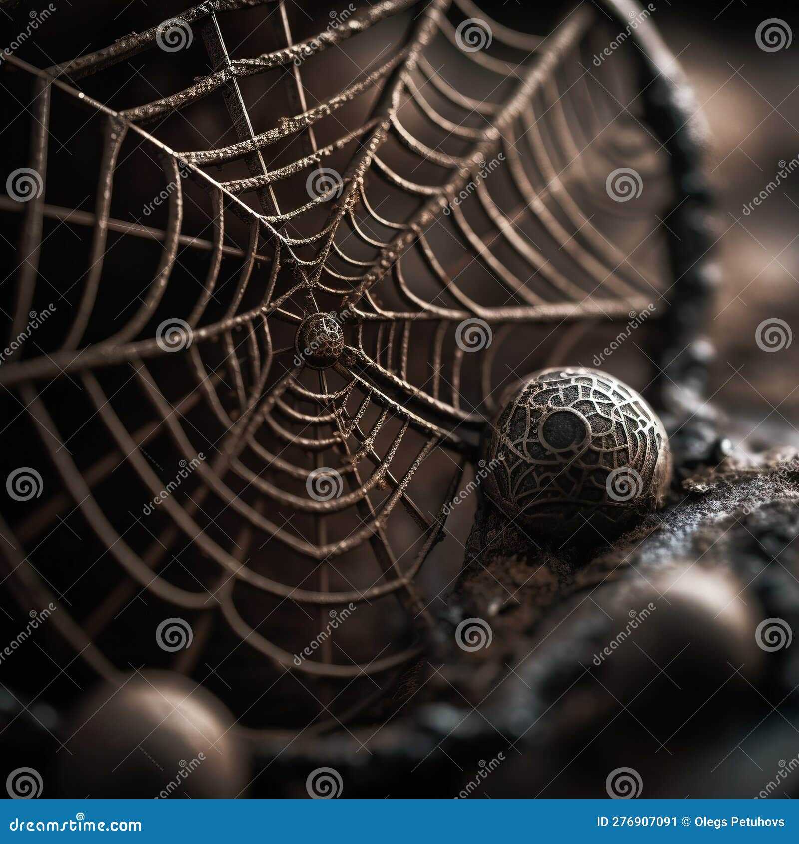 A Close Up of a Spider Web with Balls on the Ground in Front of the Net ...