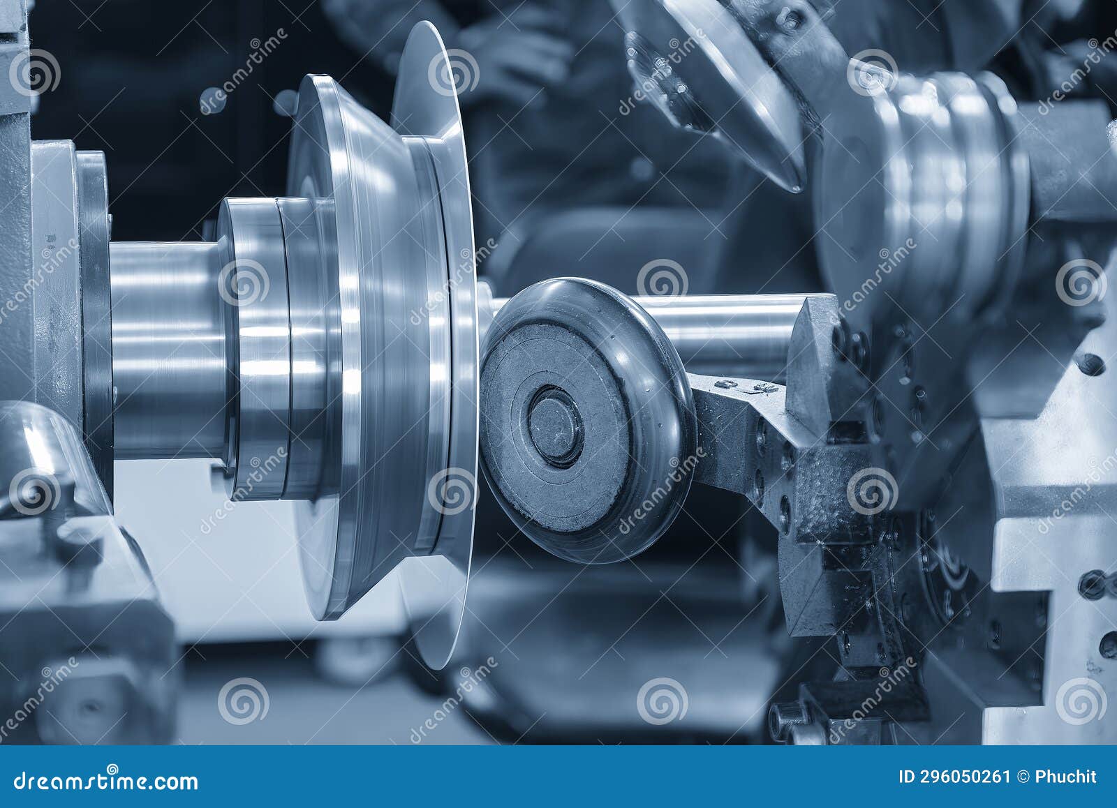 Close Up of the Spin Forming Machine in the Light Blue Scene Stock ...