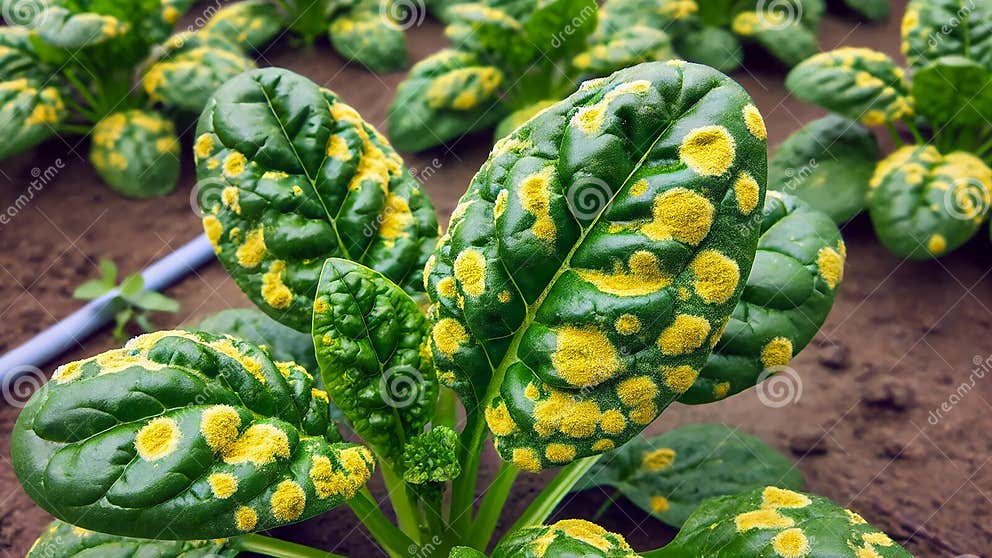 A Close-up of Spinach Leaves Affected by Downy Mildew Stock ...