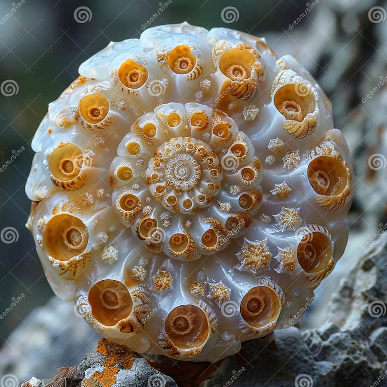 A Close Up of a Spiral Shell Resting on a Rock Surface Stock Photo ...