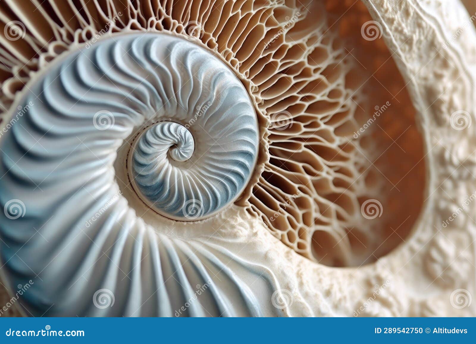 Close-up of a Spiraling Nautilus Shell Stock Photo - Image of nature ...