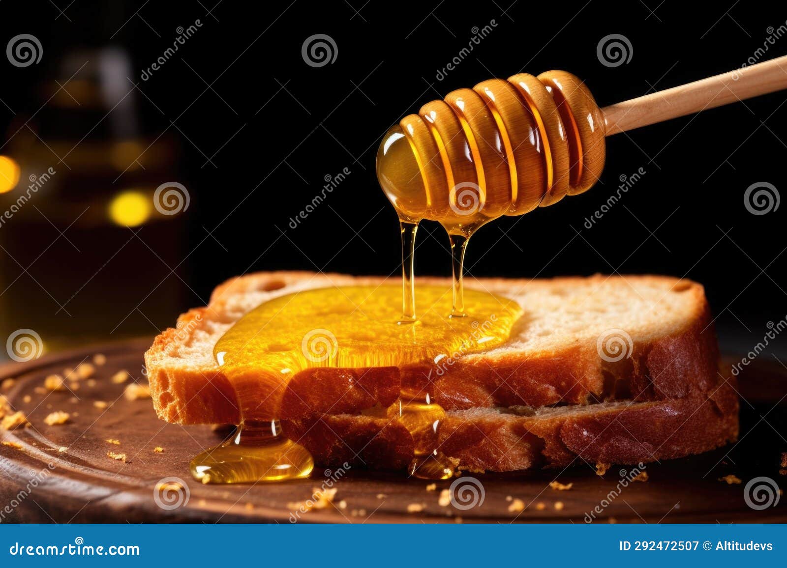 Close-up of a Spoonful of Honey Dripping Onto Bread Stock Image - Image ...