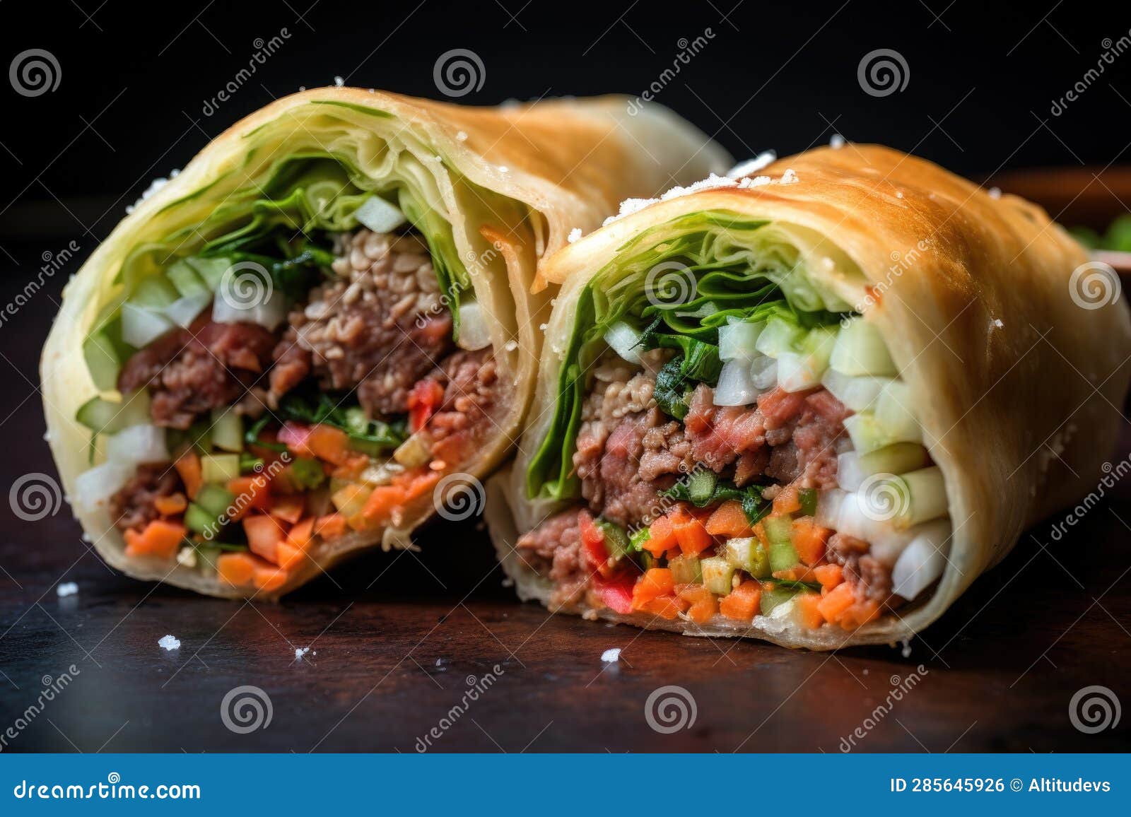 Close-up of a Spring Roll Cut in Half, Revealing Filling Stock Photo ...