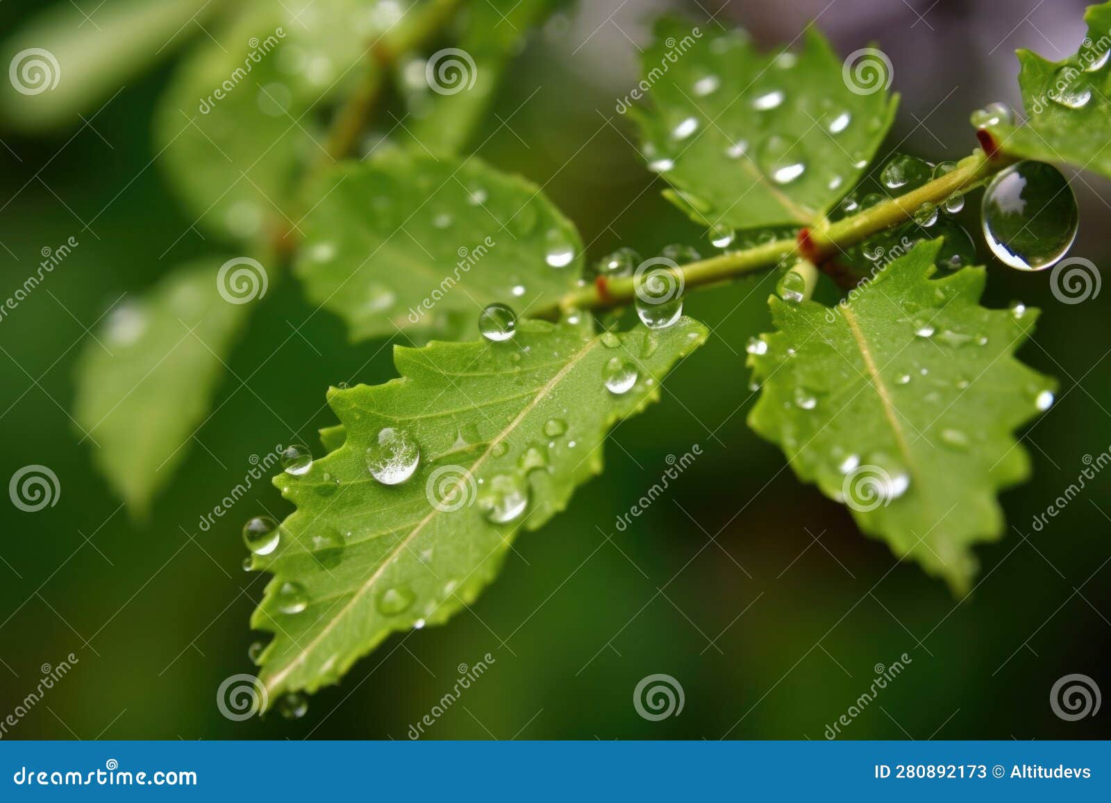 Close-up of Sprouting Tree Leaves, with Dewdrops Glistening on the ...