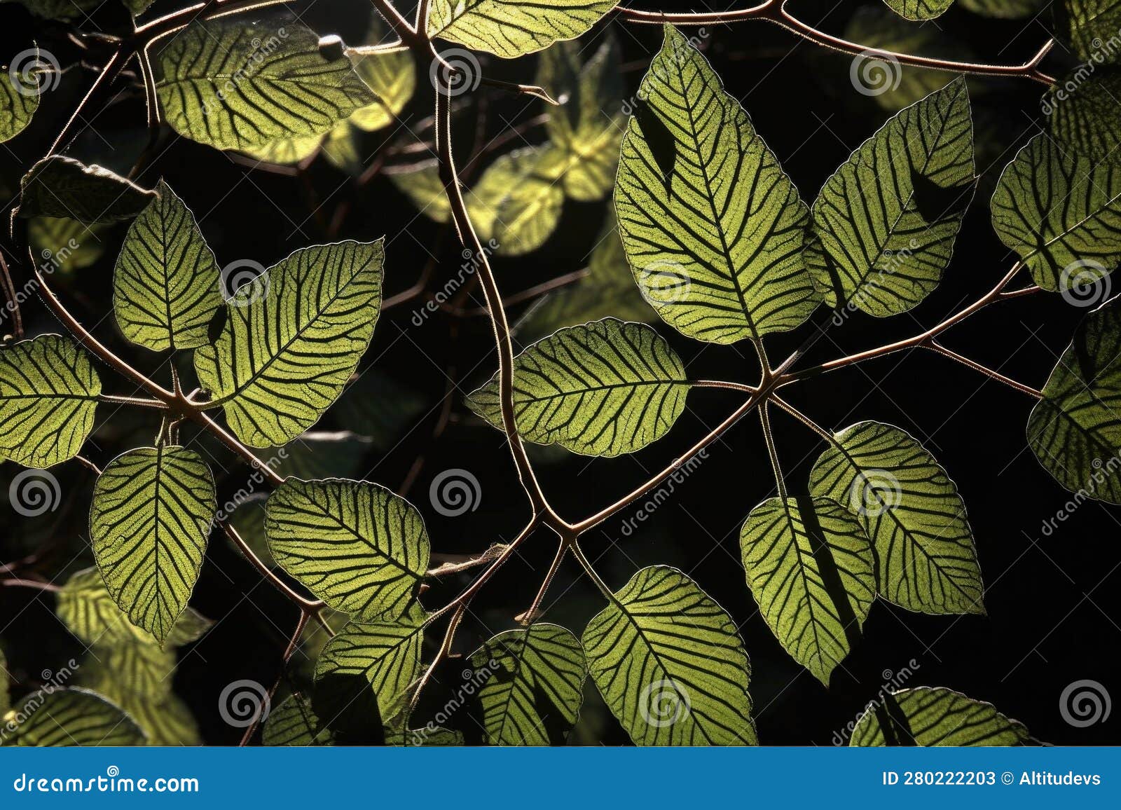 Close-up of Sprouting Tree Leaves, with Light and Shadow Creating ...