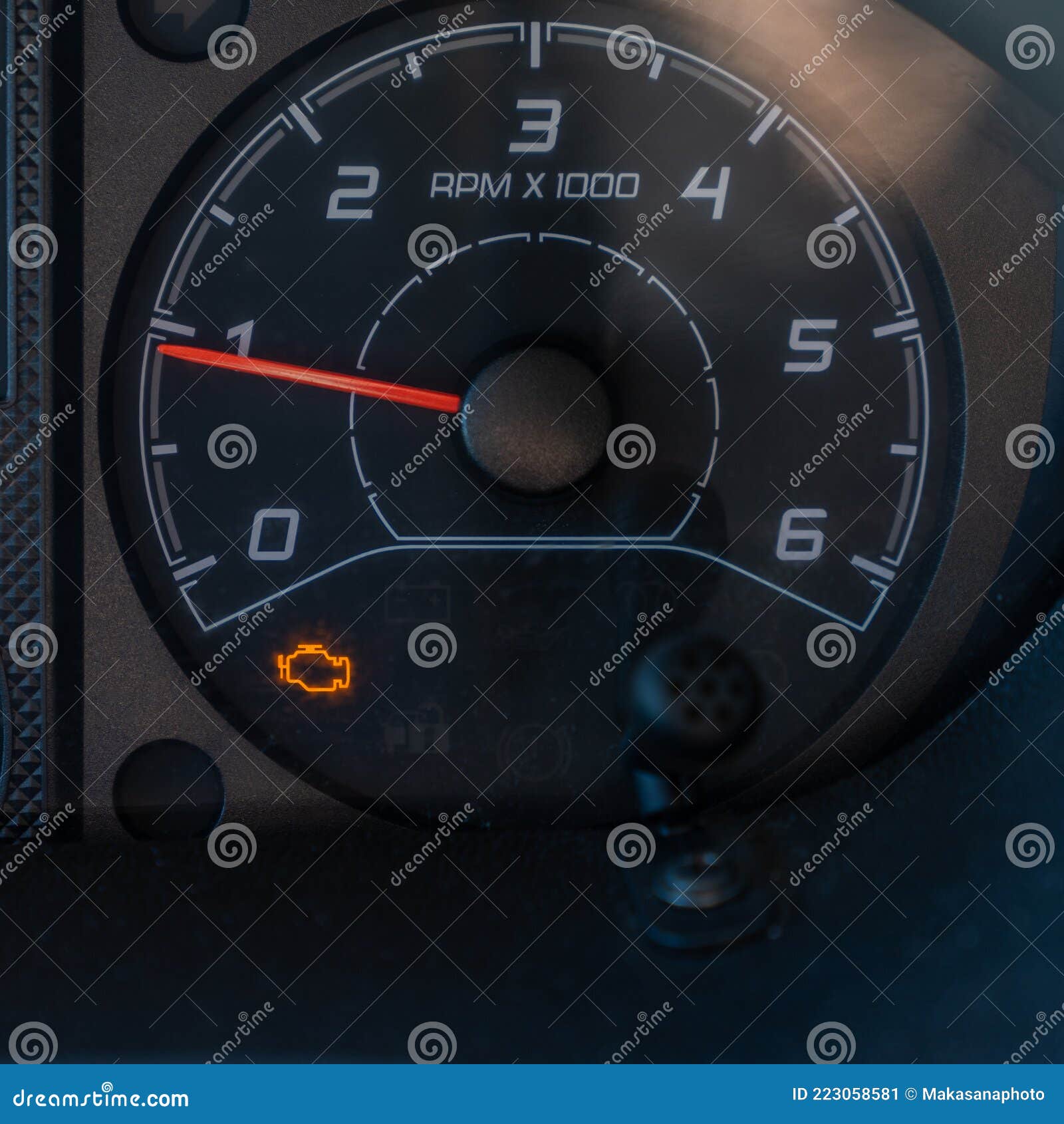 Close Up Square View of the Bright Orange Engine Trouble Light ...