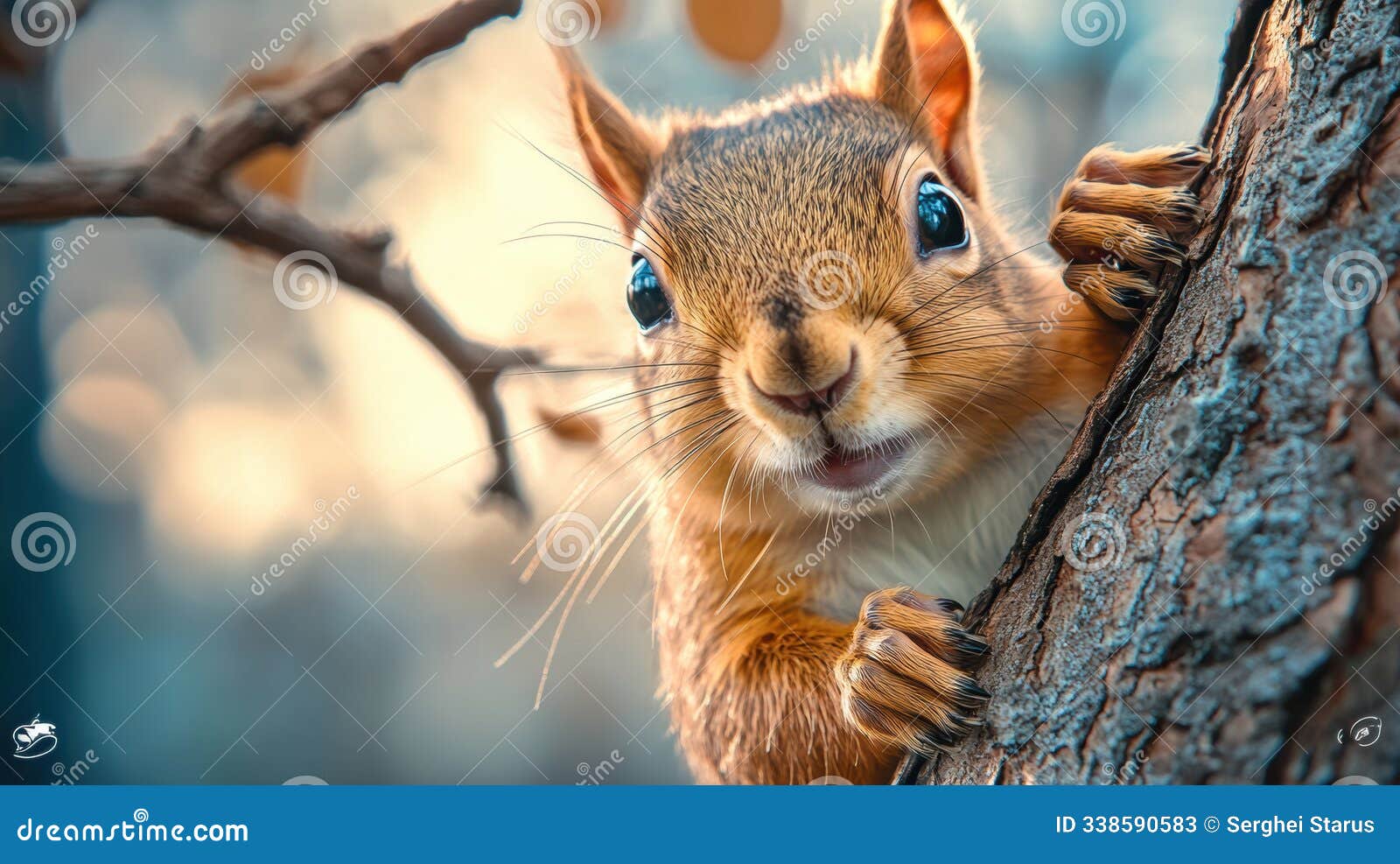 A Close Up of a Squirrel Peeking Out from Behind the Tree, AI Stock ...