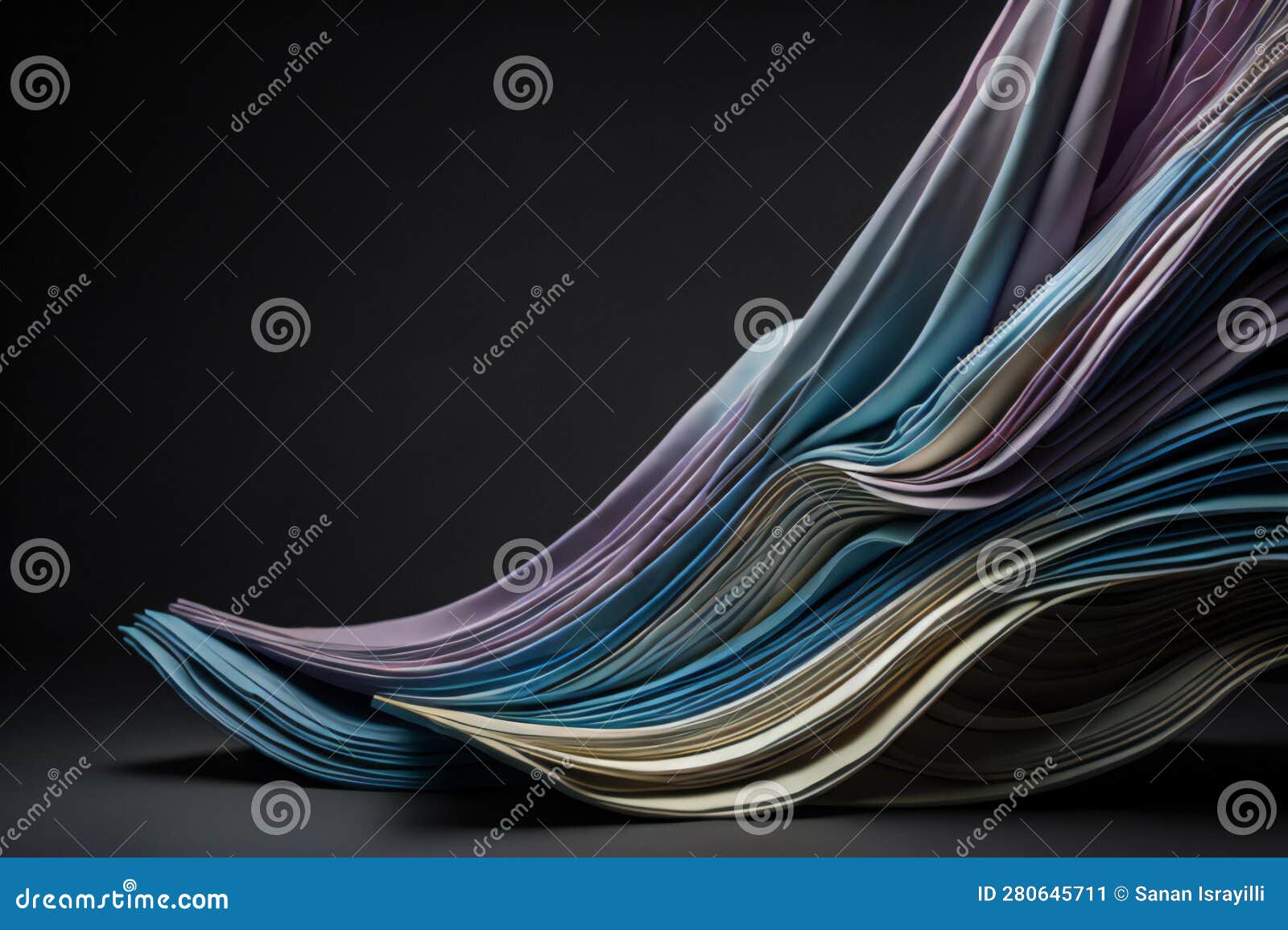 Close Up of Stack of Colorful Magazines on Black Background with Copy ...