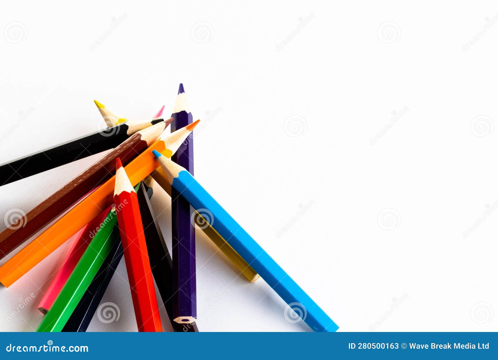 Close Up of Stack of Coloured Pencils with Copy Space on White ...