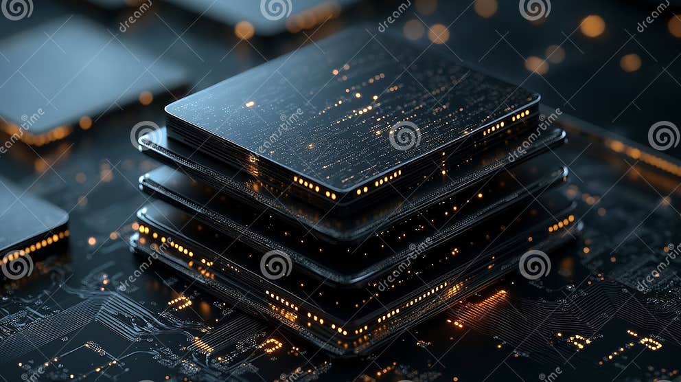 A Close-up of a Stack of Computer Chips on a Circuit Board, with ...