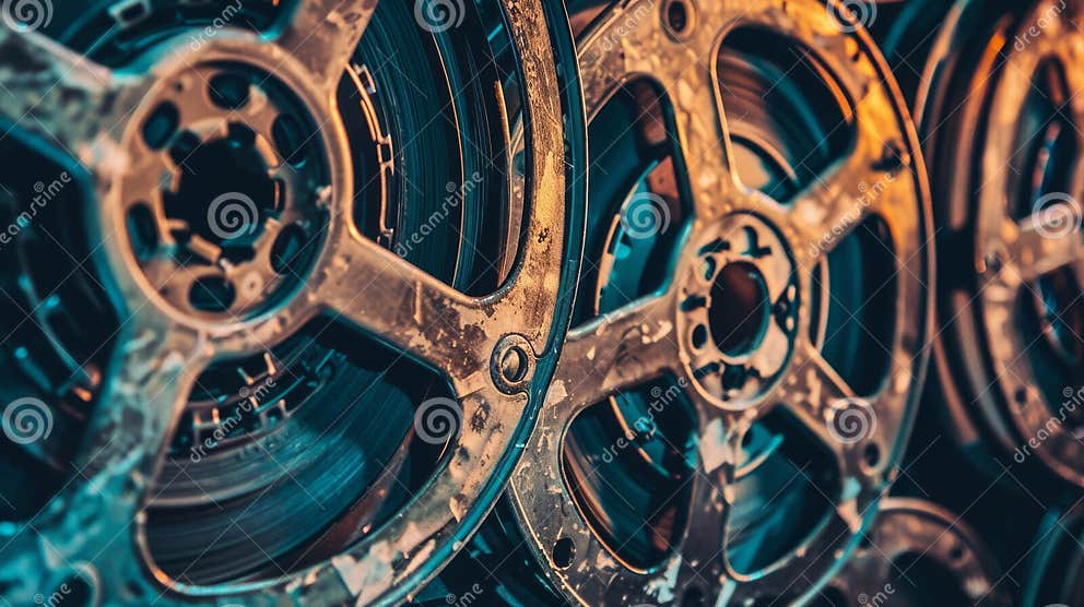 A Close-up of a Stack of Film Reels Stock Illustration - Illustration ...