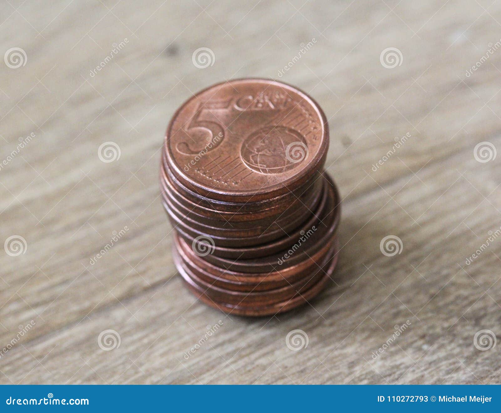 Stack of Five Euro Cent Coins on Wooden Background Stock Image - Image ...