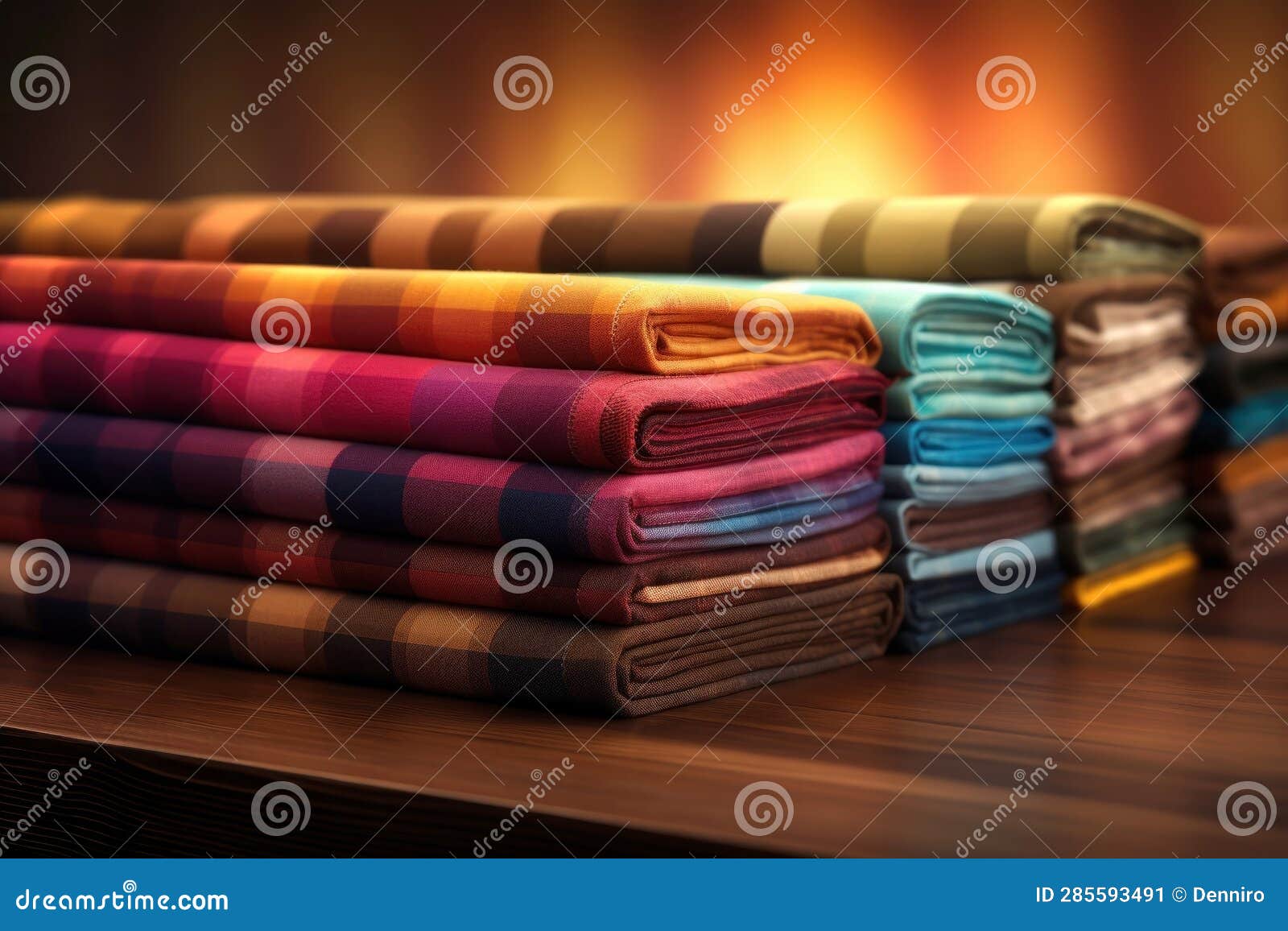 Close-up Of A Stack Of Folded Colorful Gingham Pattern Fabrics Stock ...