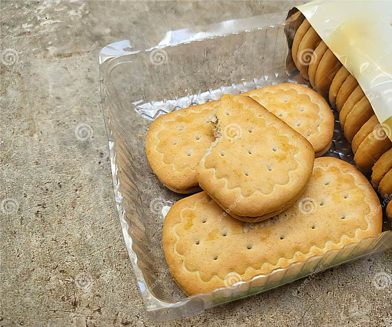 Close-up of a Stack of Golden Brown Rectangular Biscuits Stock ...