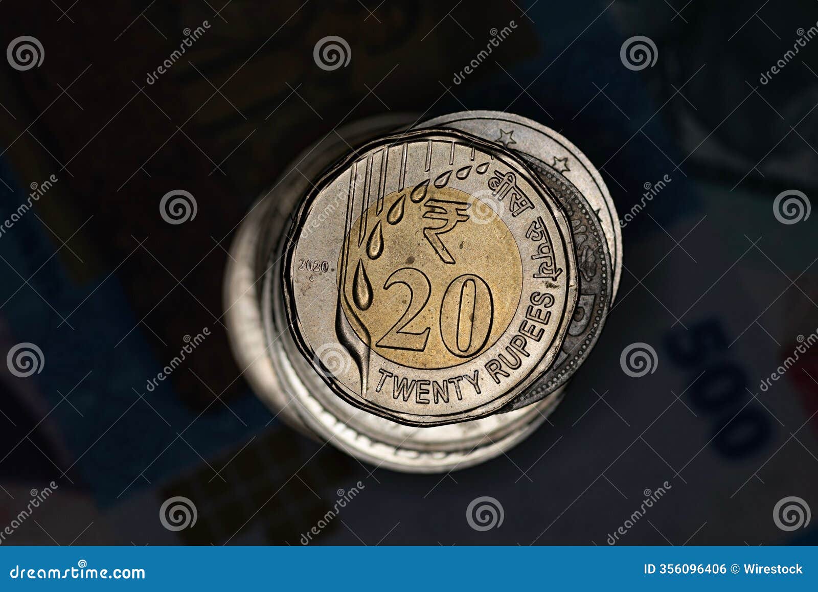 Close-up of a Stack of Indian Twenty Rupee Coins with Intricate Design ...