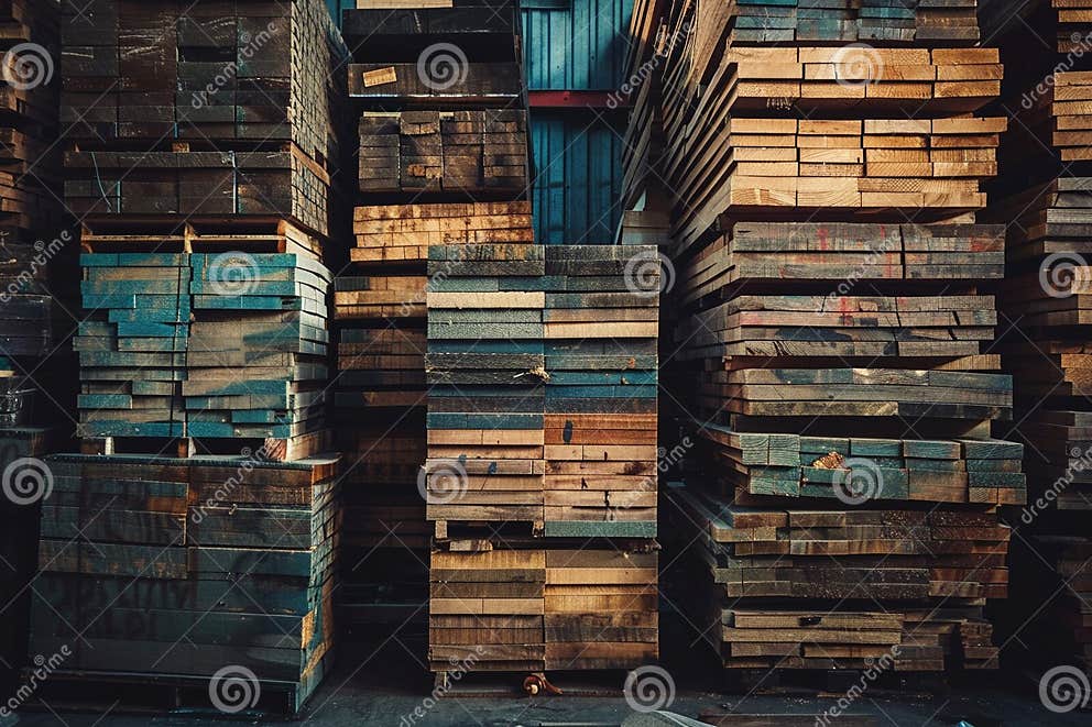 Stacked Lumber in Warehouse Stock Illustration - Illustration of ...