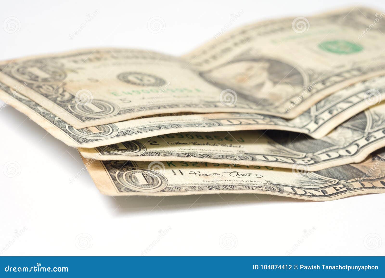 Stack of One Dollar Bills on White Background. Stock Photo - Image of ...