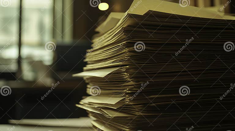 Close-up of a Stack of Paperwork in an Office Stock Illustration ...